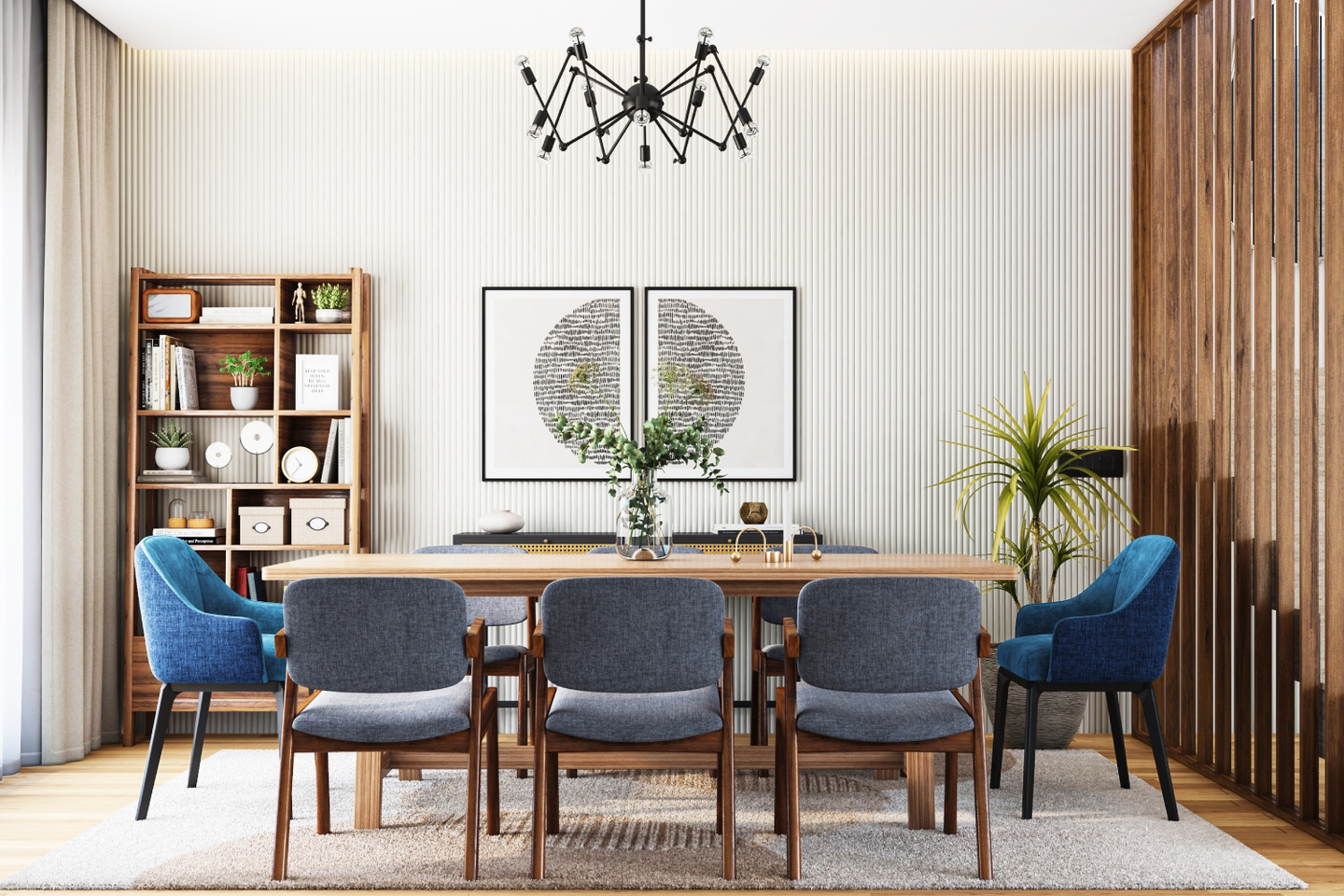 Wall Design With Vertical Grooves And Wall Art | Livspace