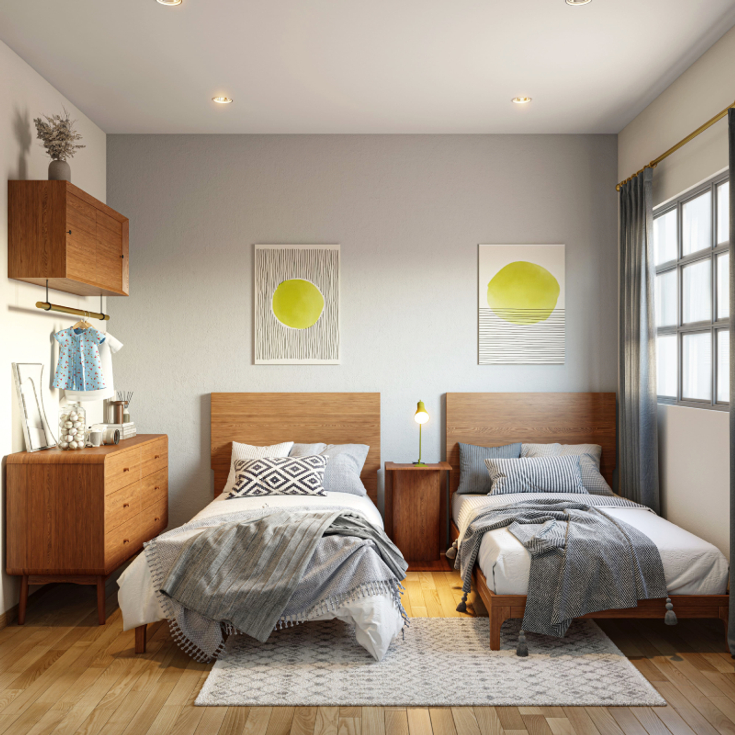 Light Grey Accent Wall Paint With Framed Art | Livspace