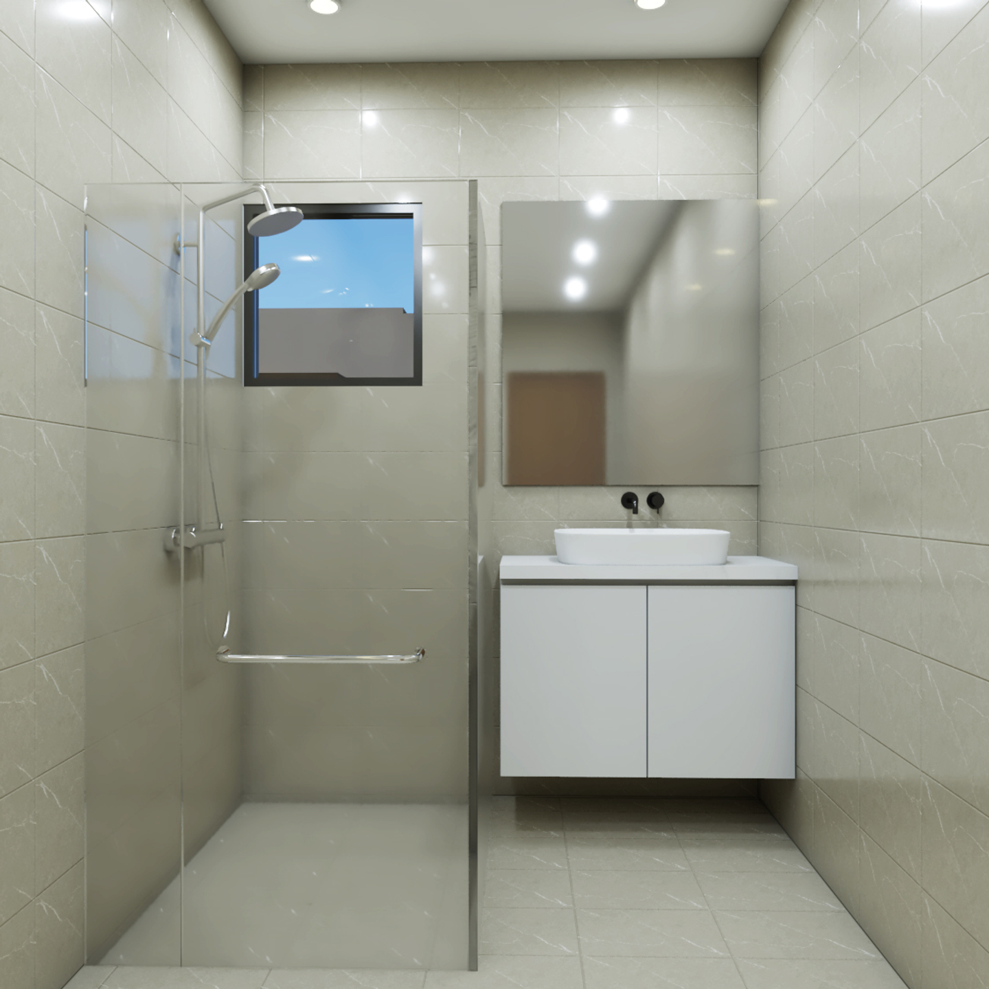 Cream-Coloured Tiles Design With A Glossy Finish | Livspace