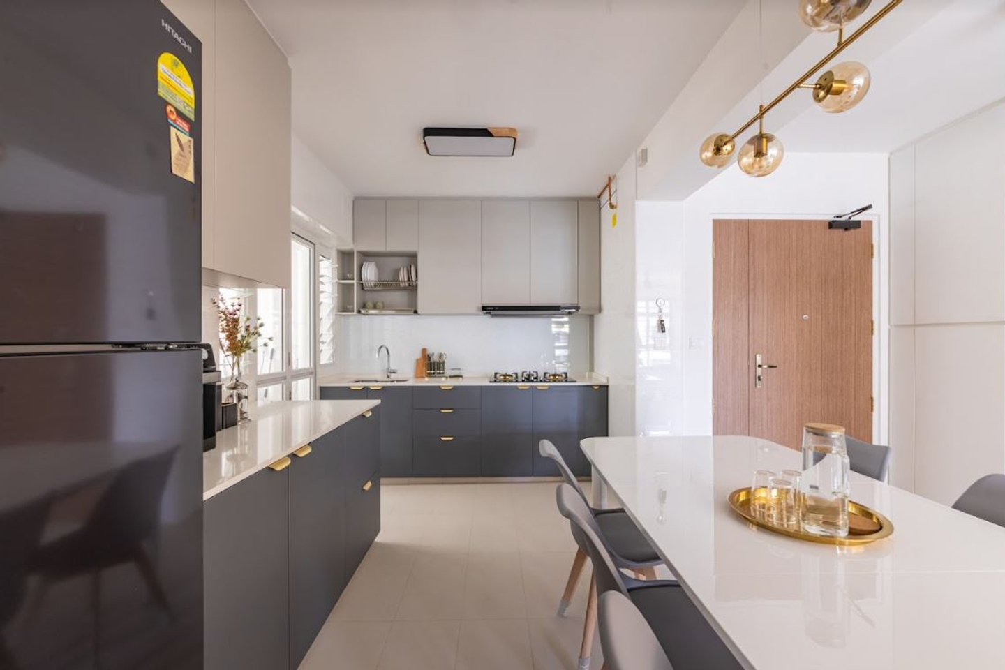 Spacious Open Kitchen Design In Grey | Livspace