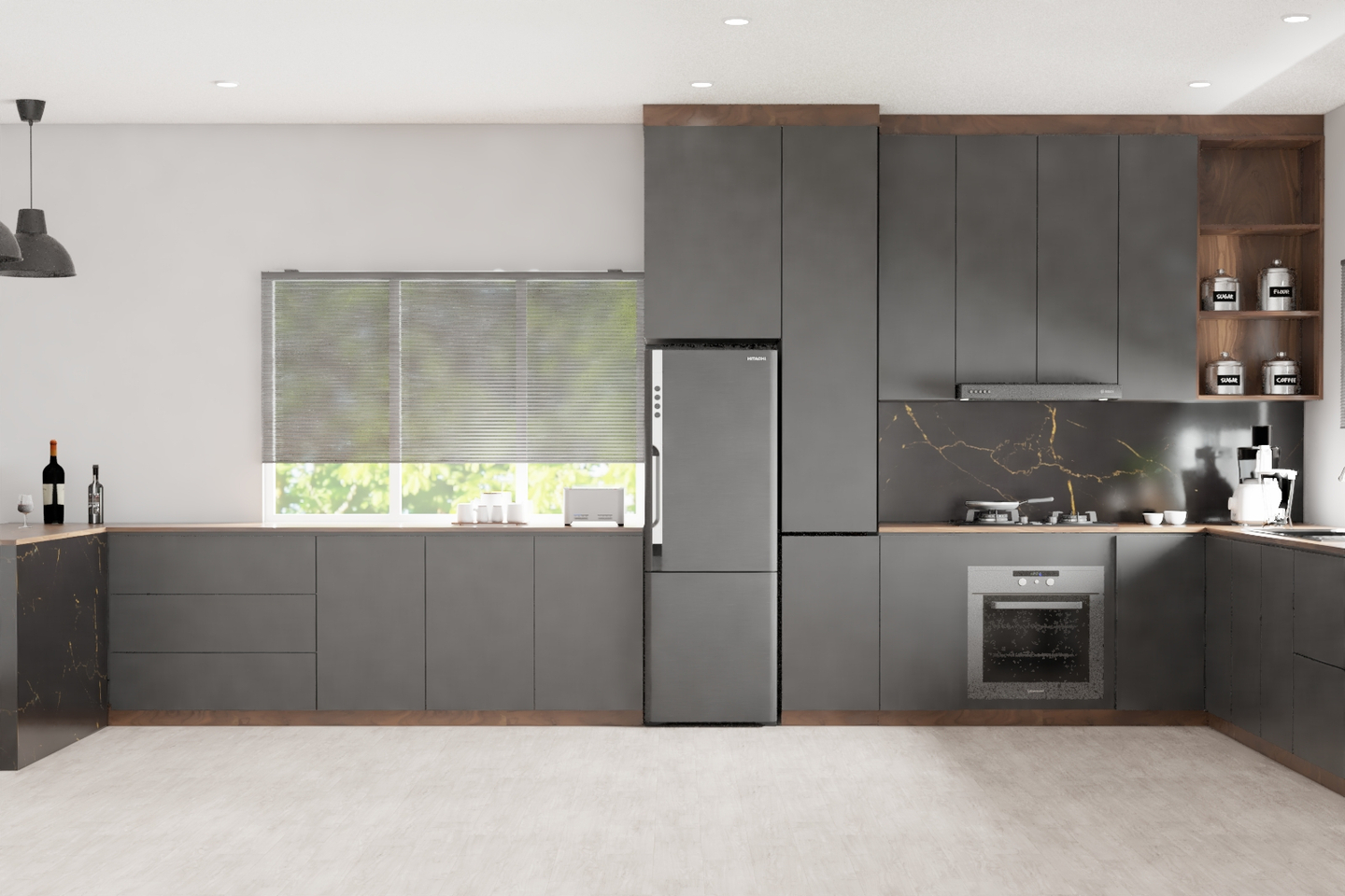 Spacious Grey-Themed Kitchen Design With Open Layout | Livspace Spacious Grey-Themed Kitchen Design With Open Layout | Livspace
