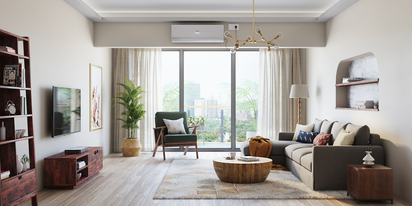 Contemporary Low Maintenance Living Room With Light And Dark Colours ...