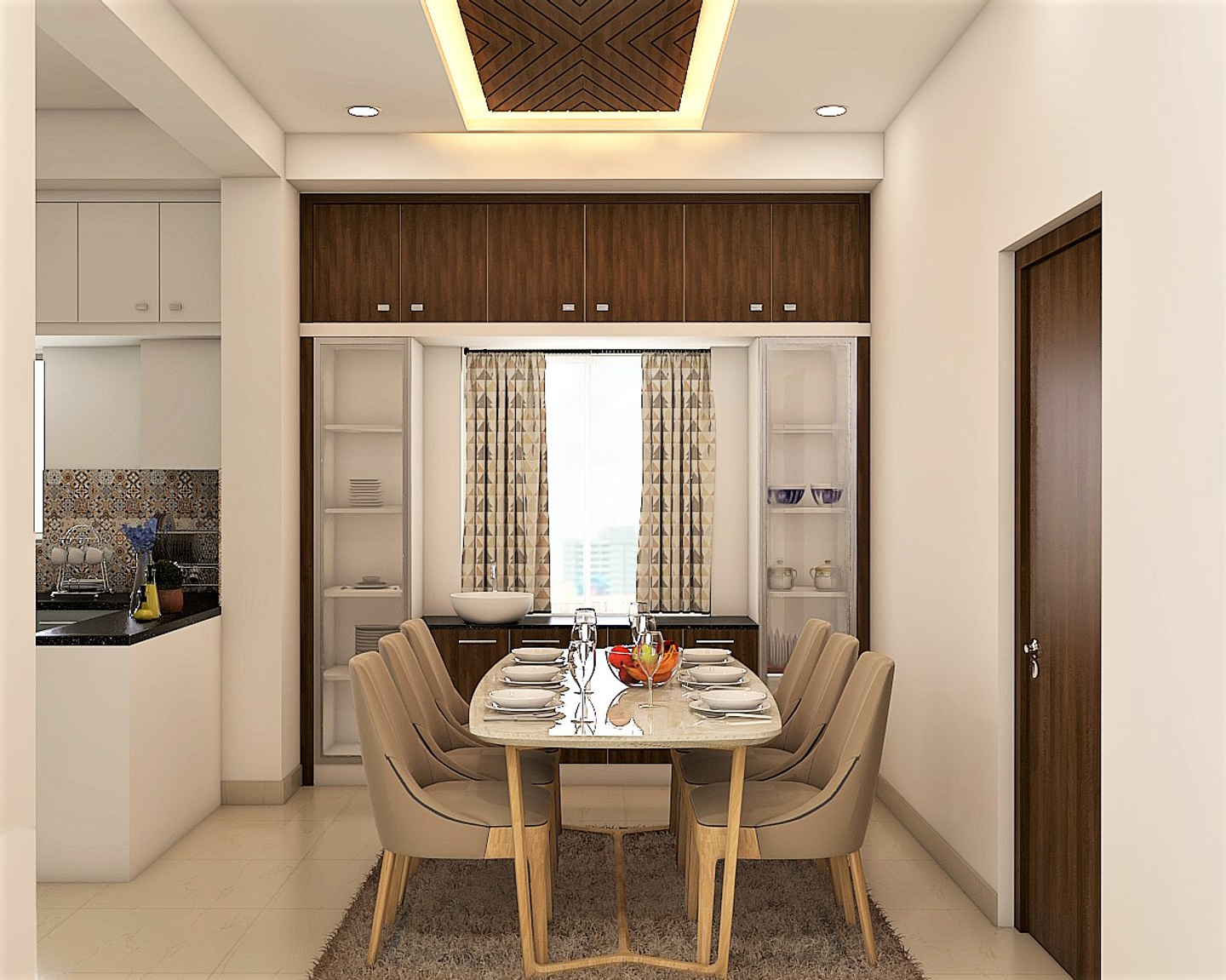 Contemporary Dining Room Design With Crockery Unit | Livspace