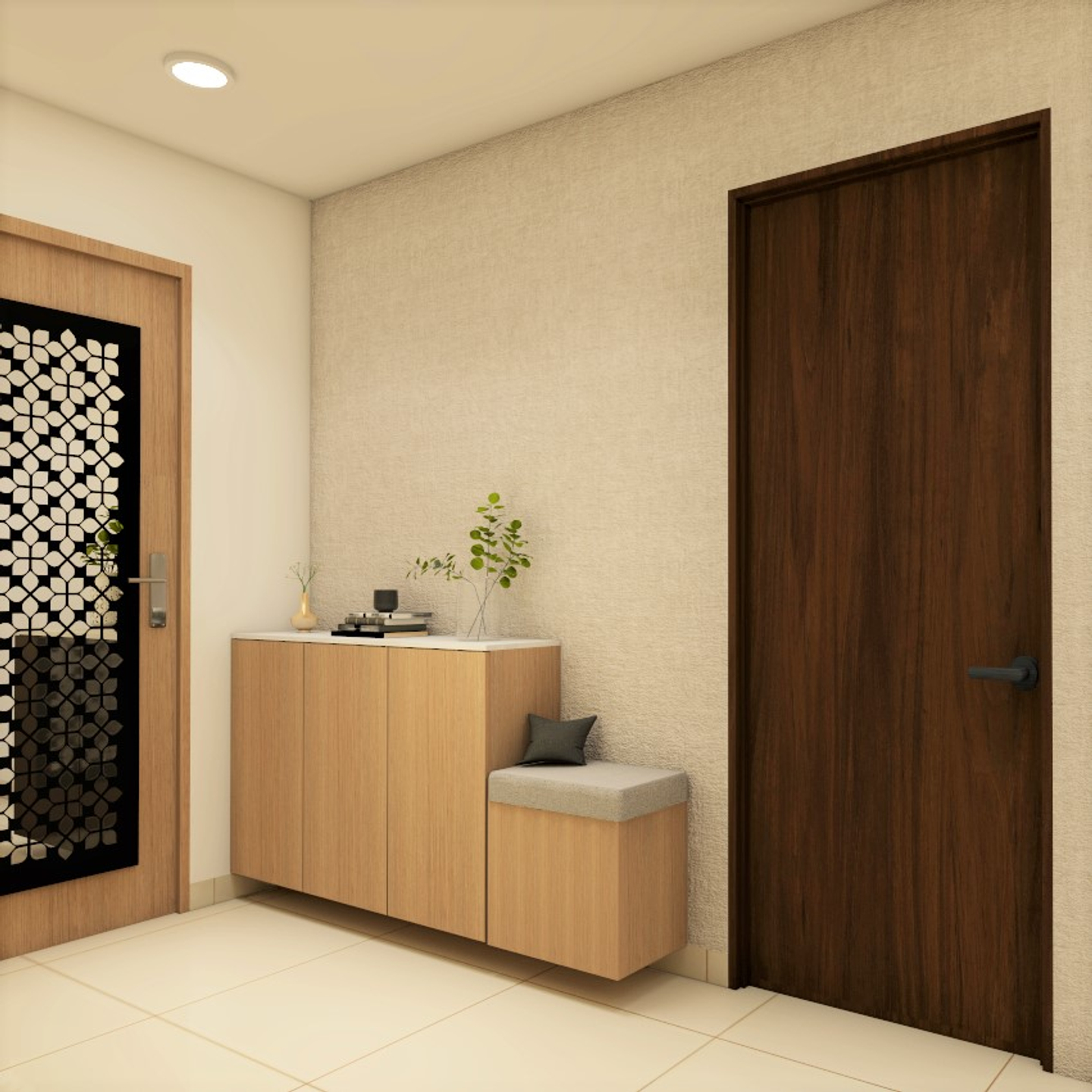 Modern Spacious Foyer Design With Subtle Toned Interiors | Livspace