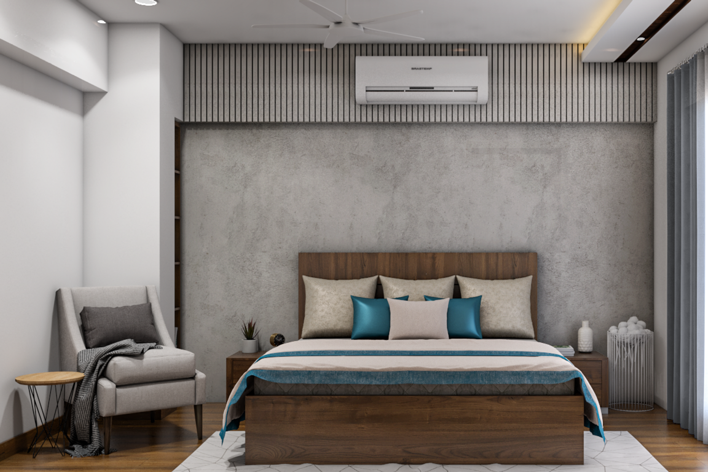 Grey Textured Modern Guest Bedroom Design With Spacious Interiors ...