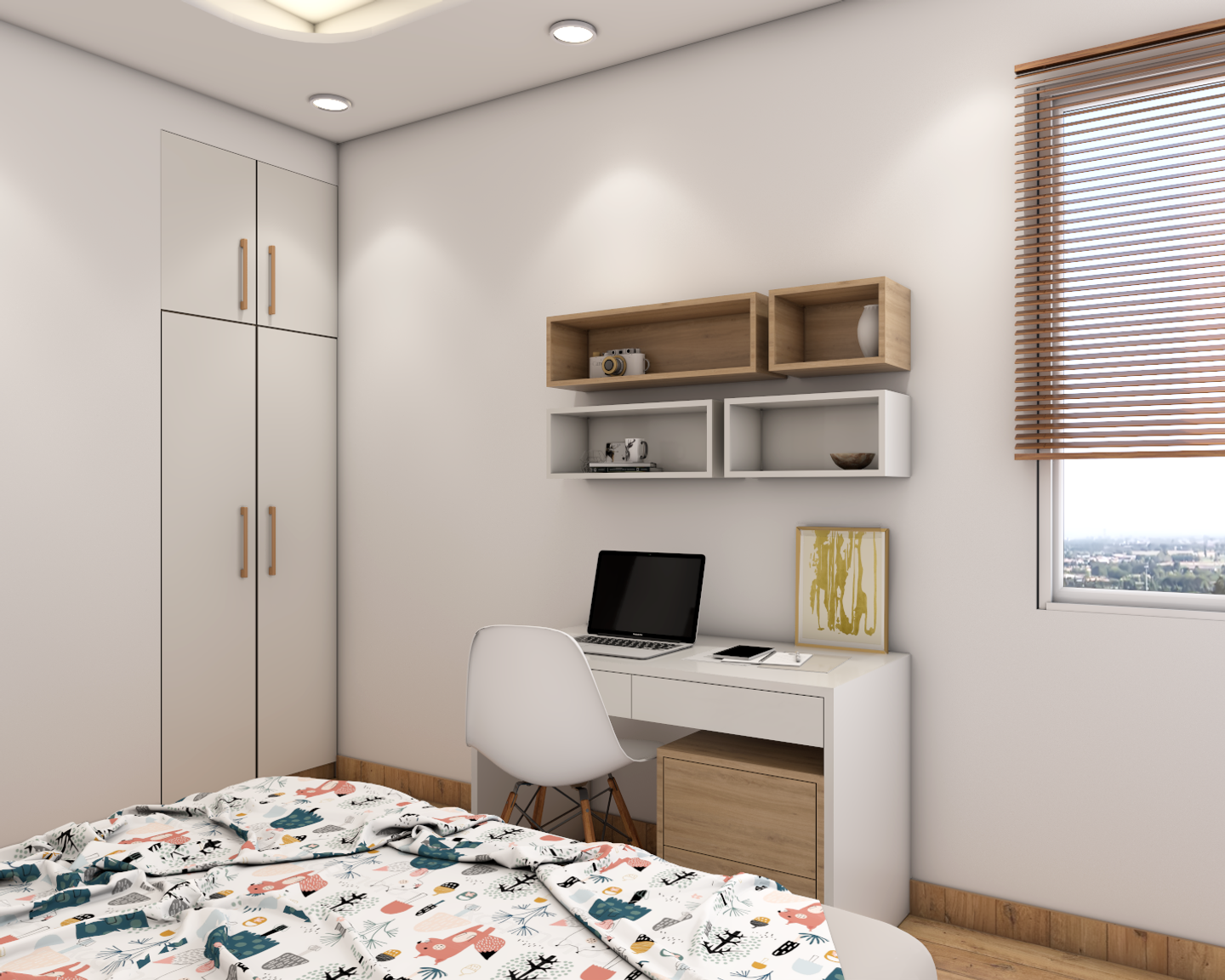 Spacious Kid's Bedroom Design In Off-White Tones | Livspace