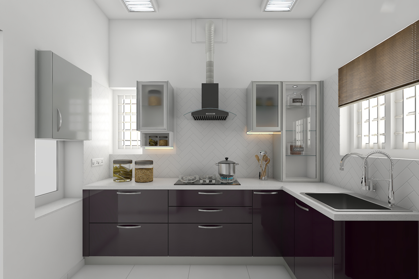 Convenient Modern Style Spacious L-Shaped Kitchen Design | Livspace