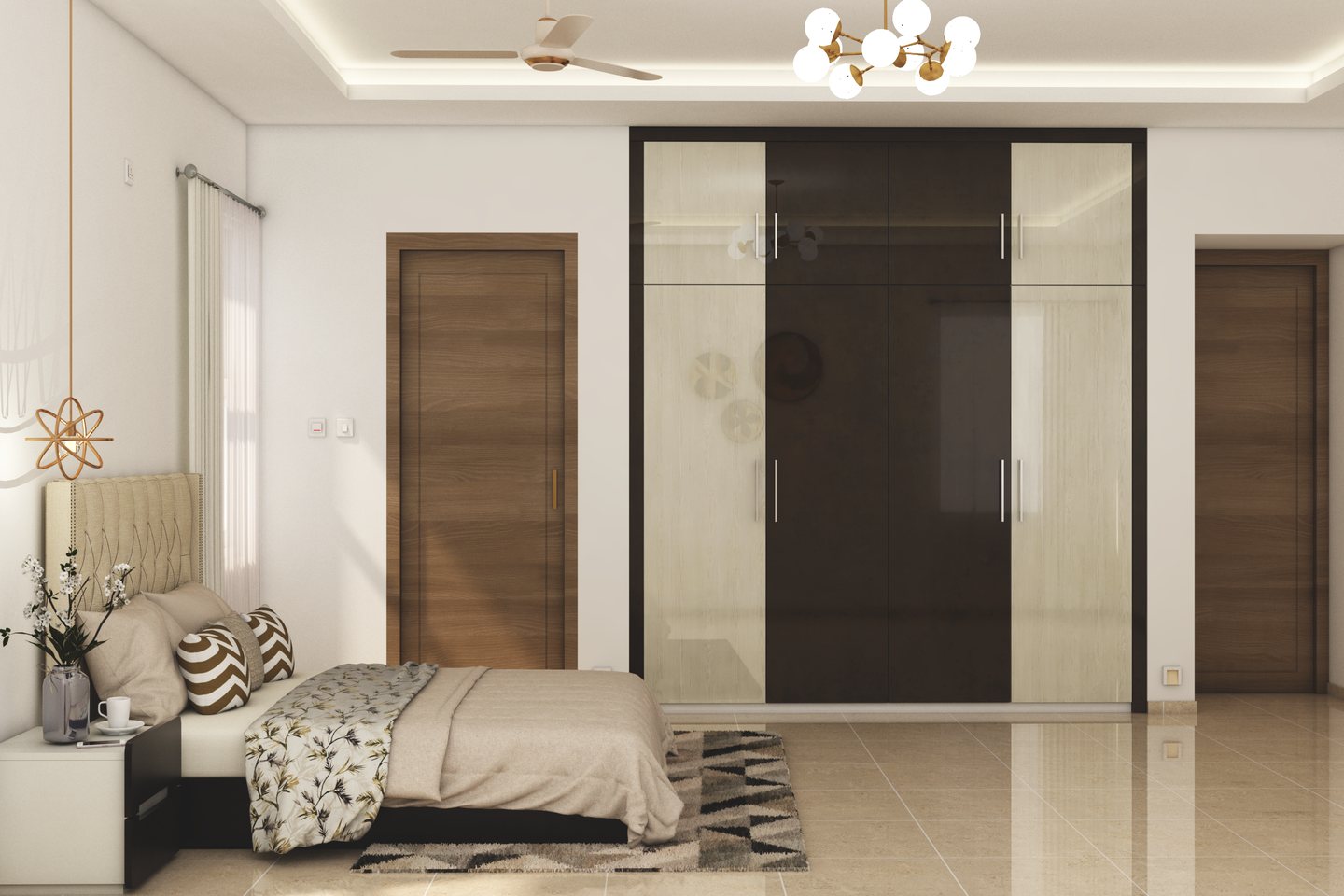 Two-Toned Light And Dark-Shaded Brown Wardrobe Design