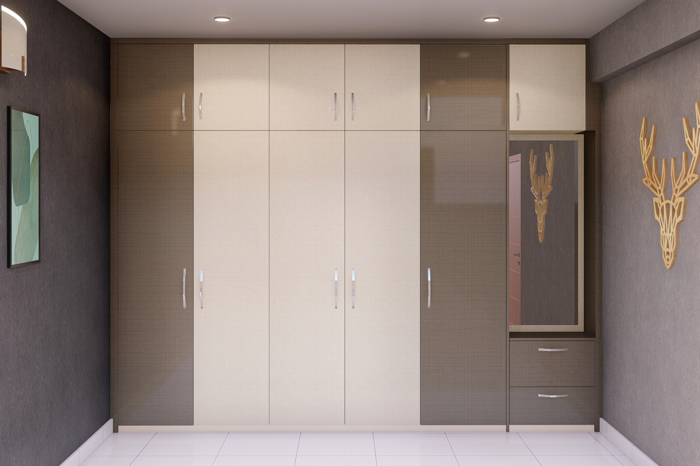 Spacious Modern Wardrobe Design With Mirror And Dresser | Livspace