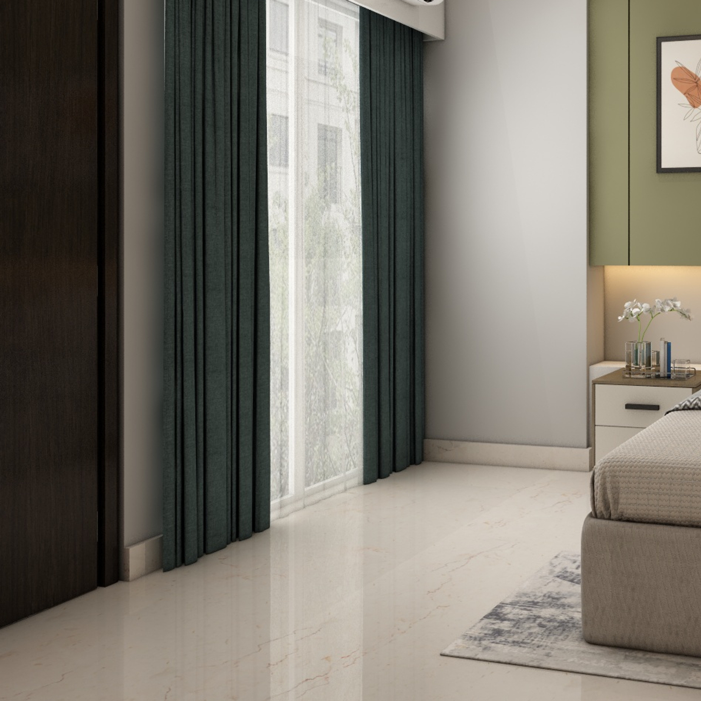 Scratch-Resistant Bedroom Flooring With Rectangular Tiles | Livspace