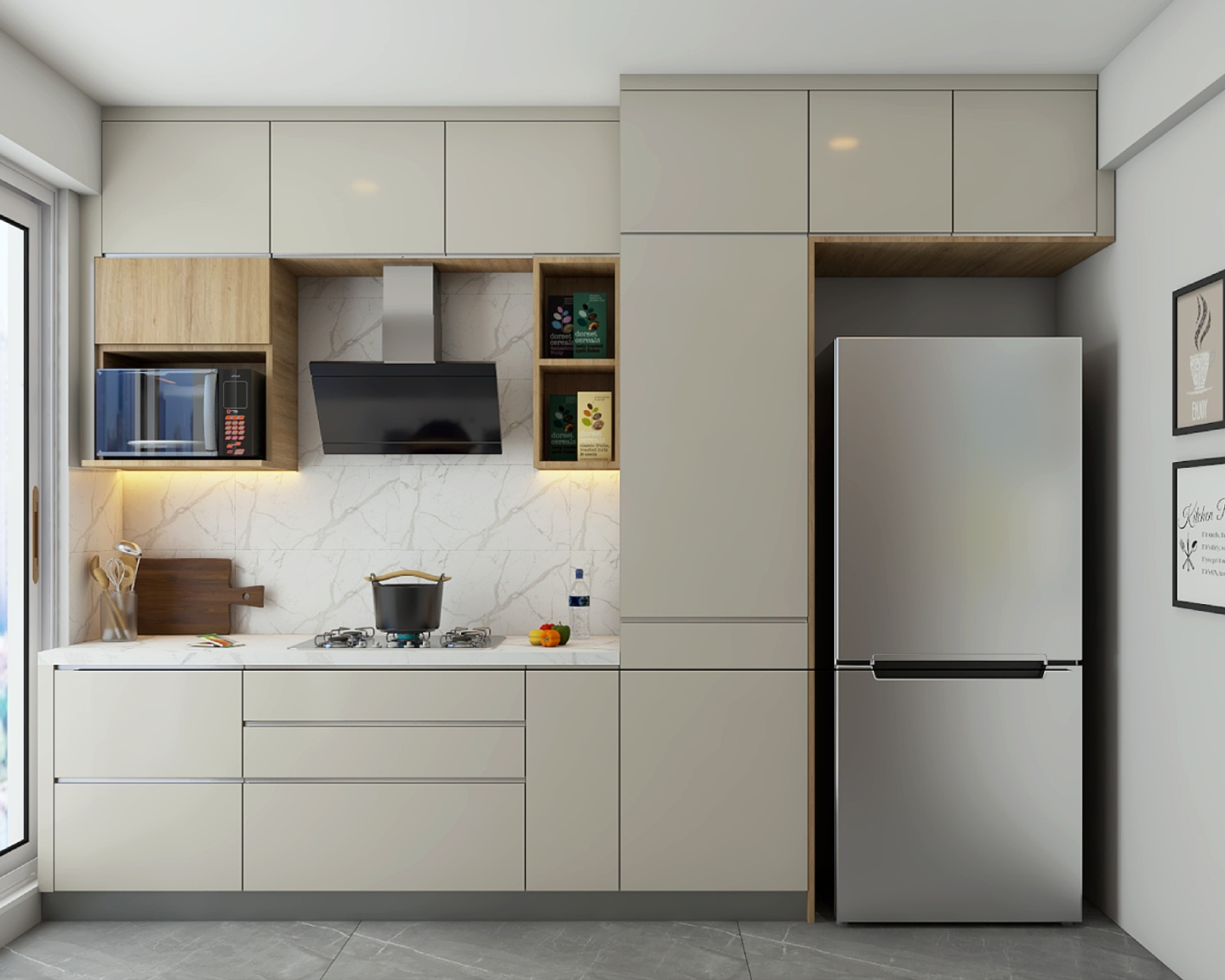Modular Kitchen Design With A Marble Countertop - 11X10 Ft | Livspace