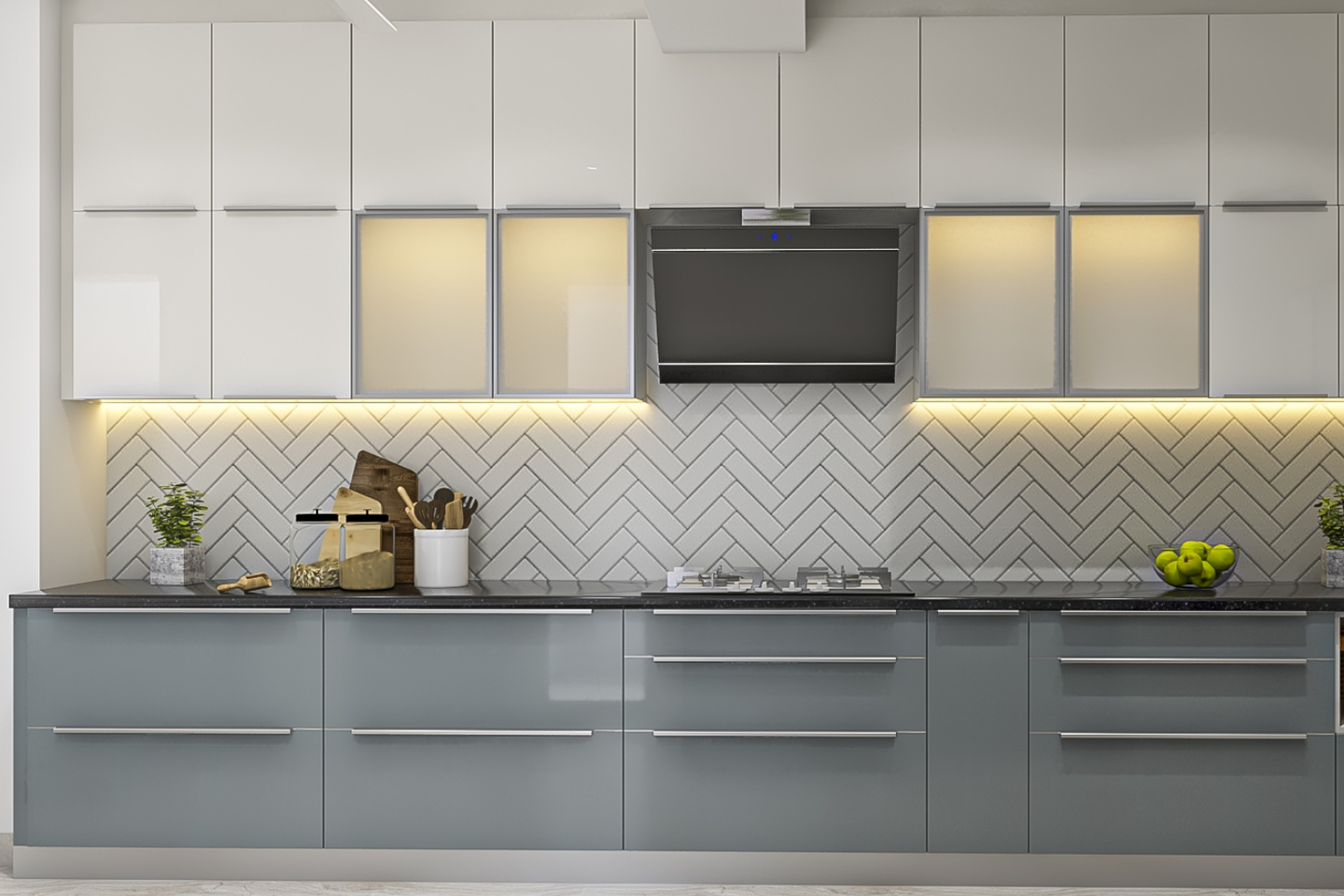 Modular Kitchen Design With A Granite Countertop - 14X13 Ft | Livspace