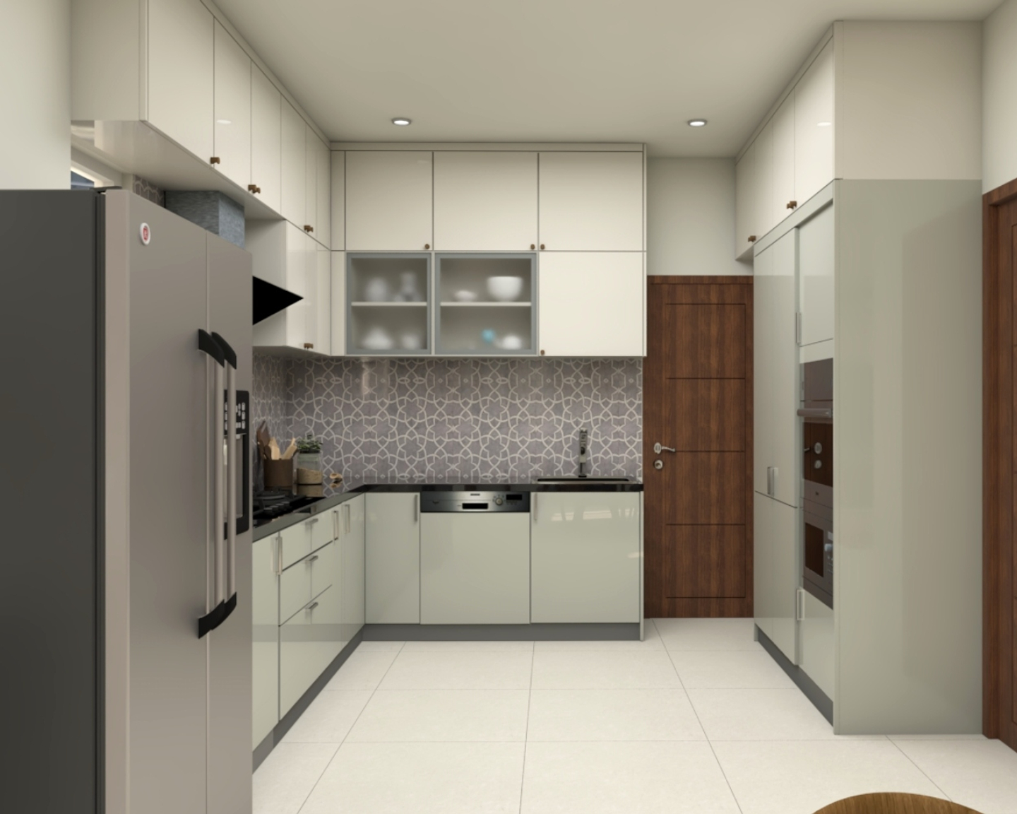 Modular Kitchen Design With Grey And White Cabinets - 10x10 Ft | Livspace