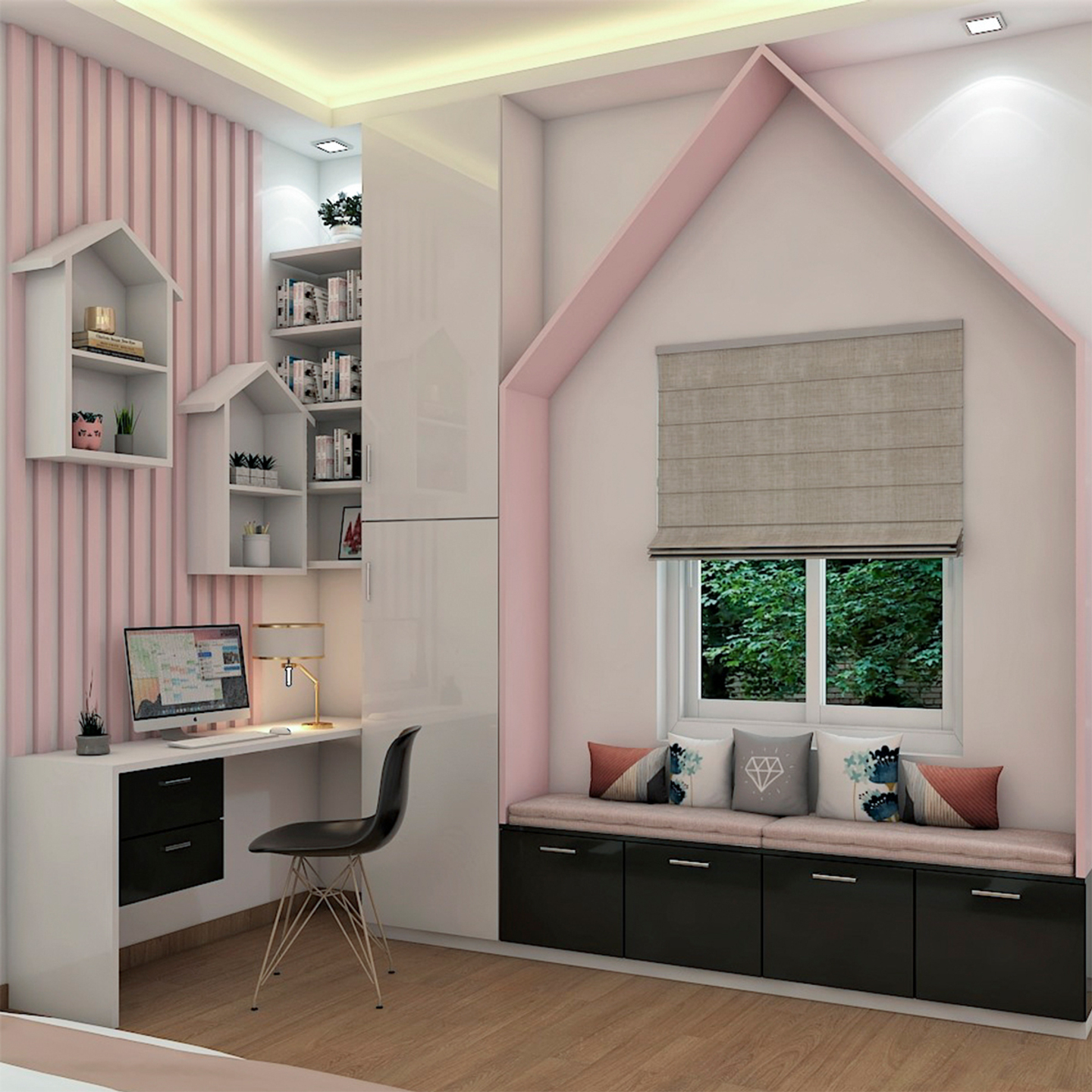 Spacious Study Room Design With Storage Unit | Livspace