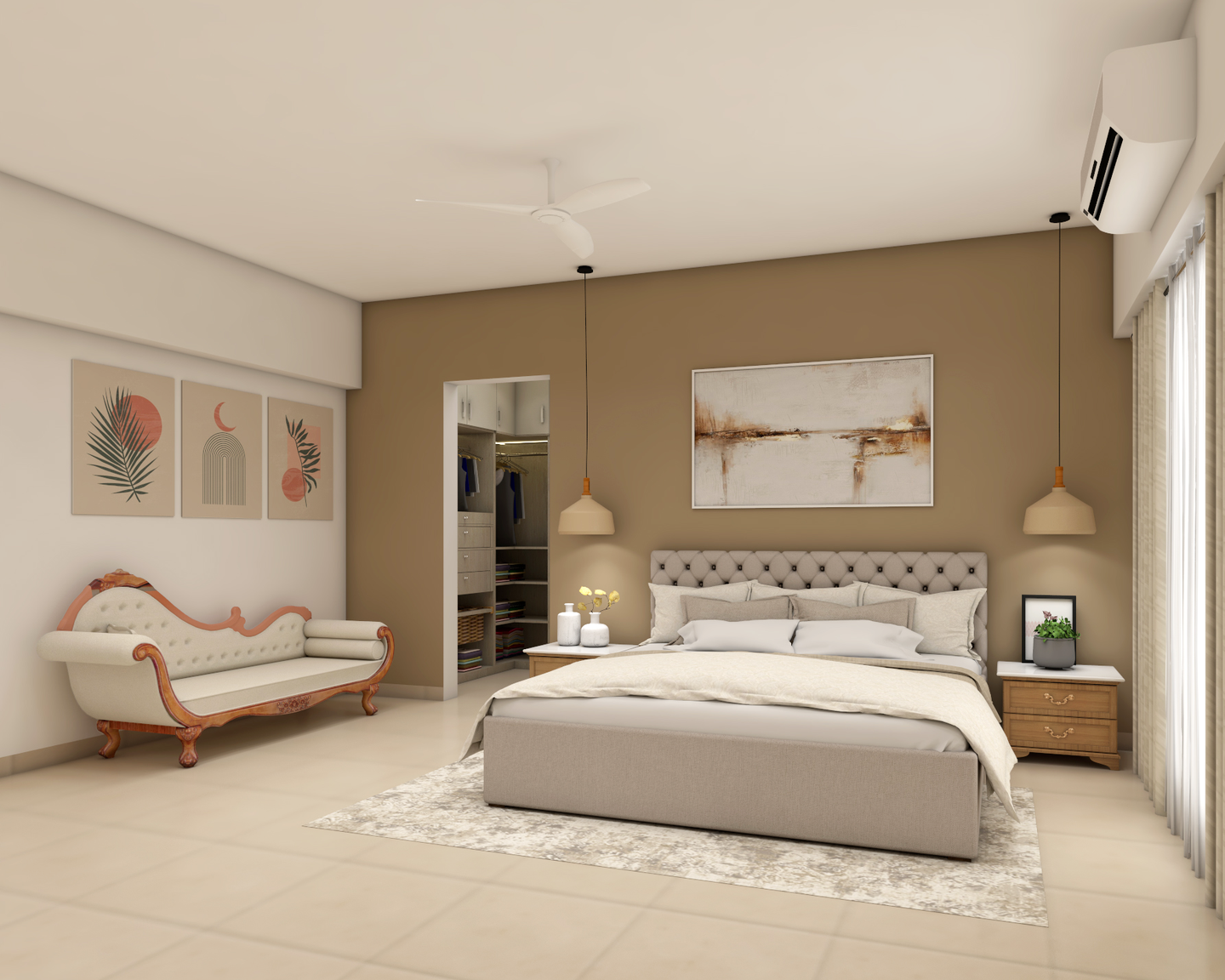 Minimal Spacious Convenient Comfortable Master Bedroom Design | Livspace