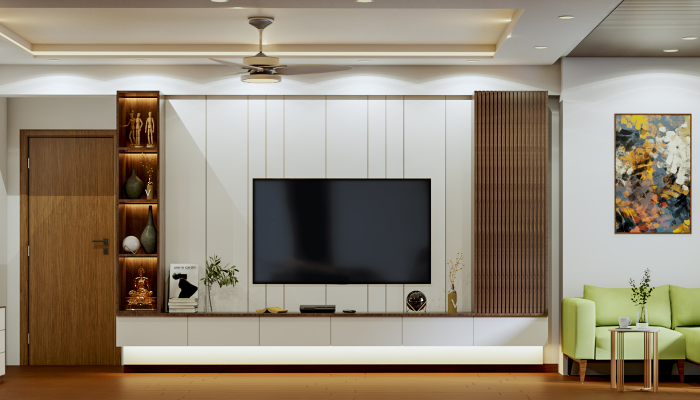 Spacious Master Bedroom Design With Integrated TV Unit | Livspace