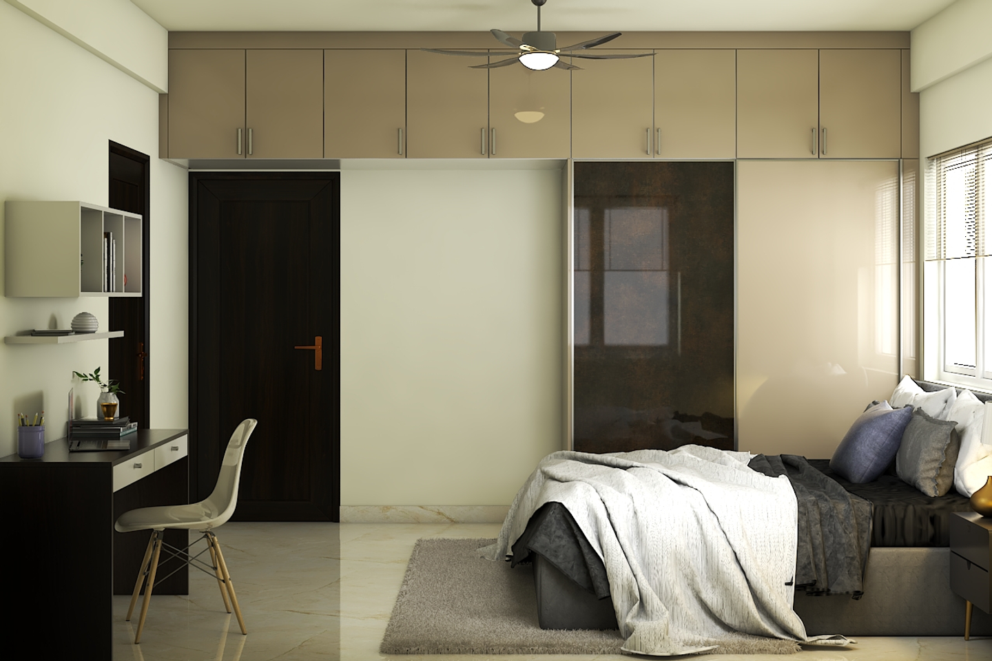 Well-Lit Spacious Guest Bedroom With Minimal Interiors | Livspace