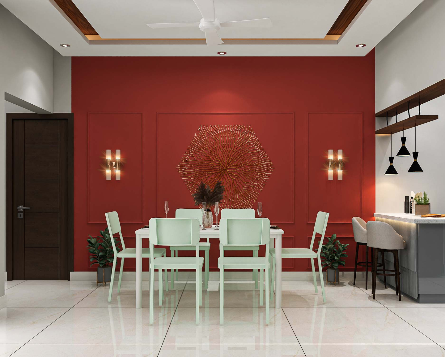 Spacious Dining Room Design With Central Drop False Ceiling | Livspace