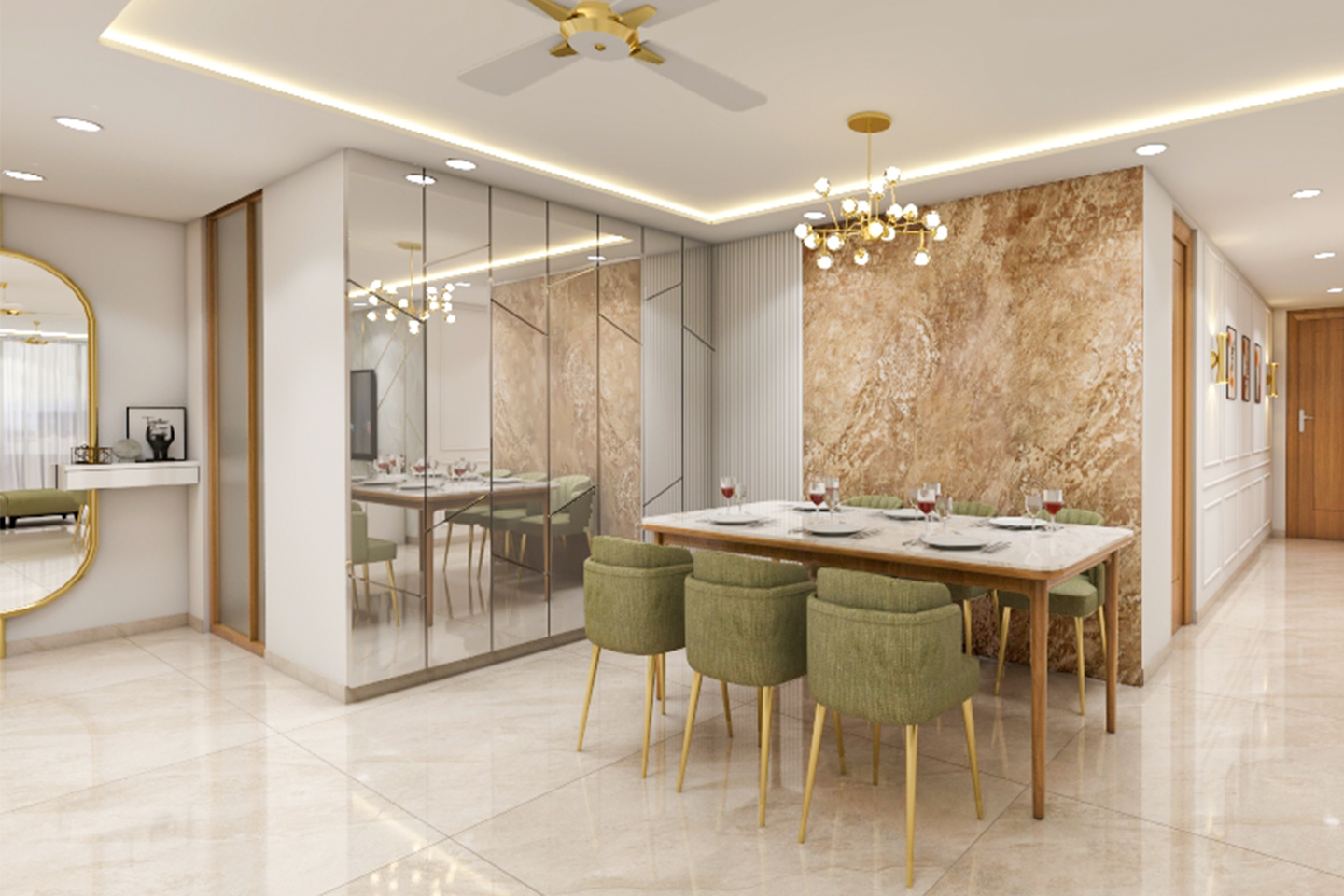 Spacious Dining Room Design With 6-Seater Dining Table | Livspace