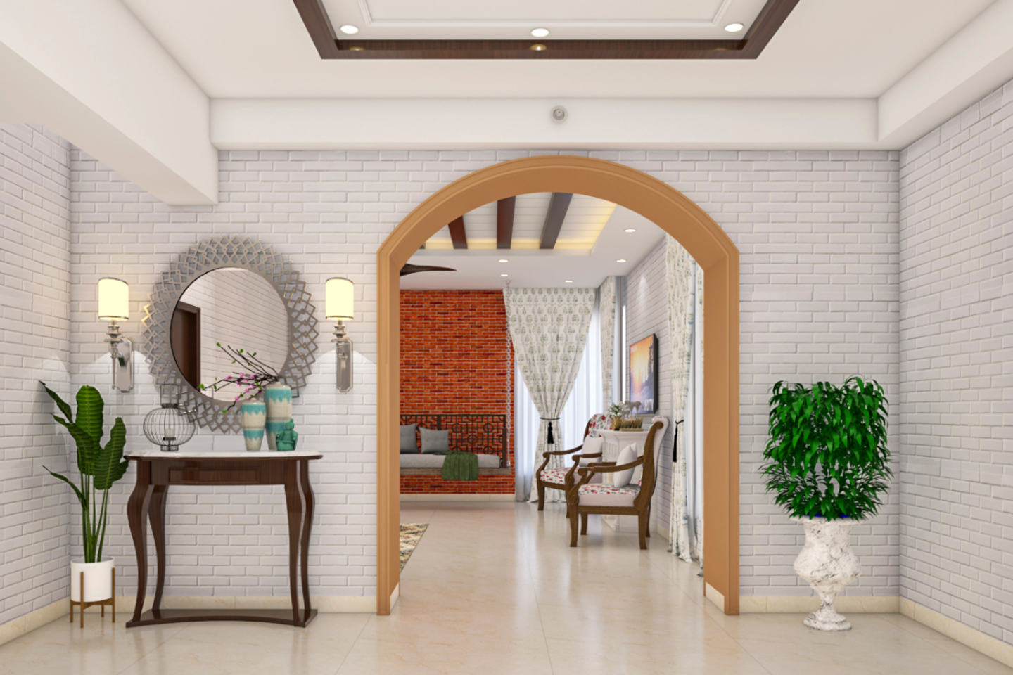 Traditional Spacious Foyer Design Styled With Wooden Console Table ...