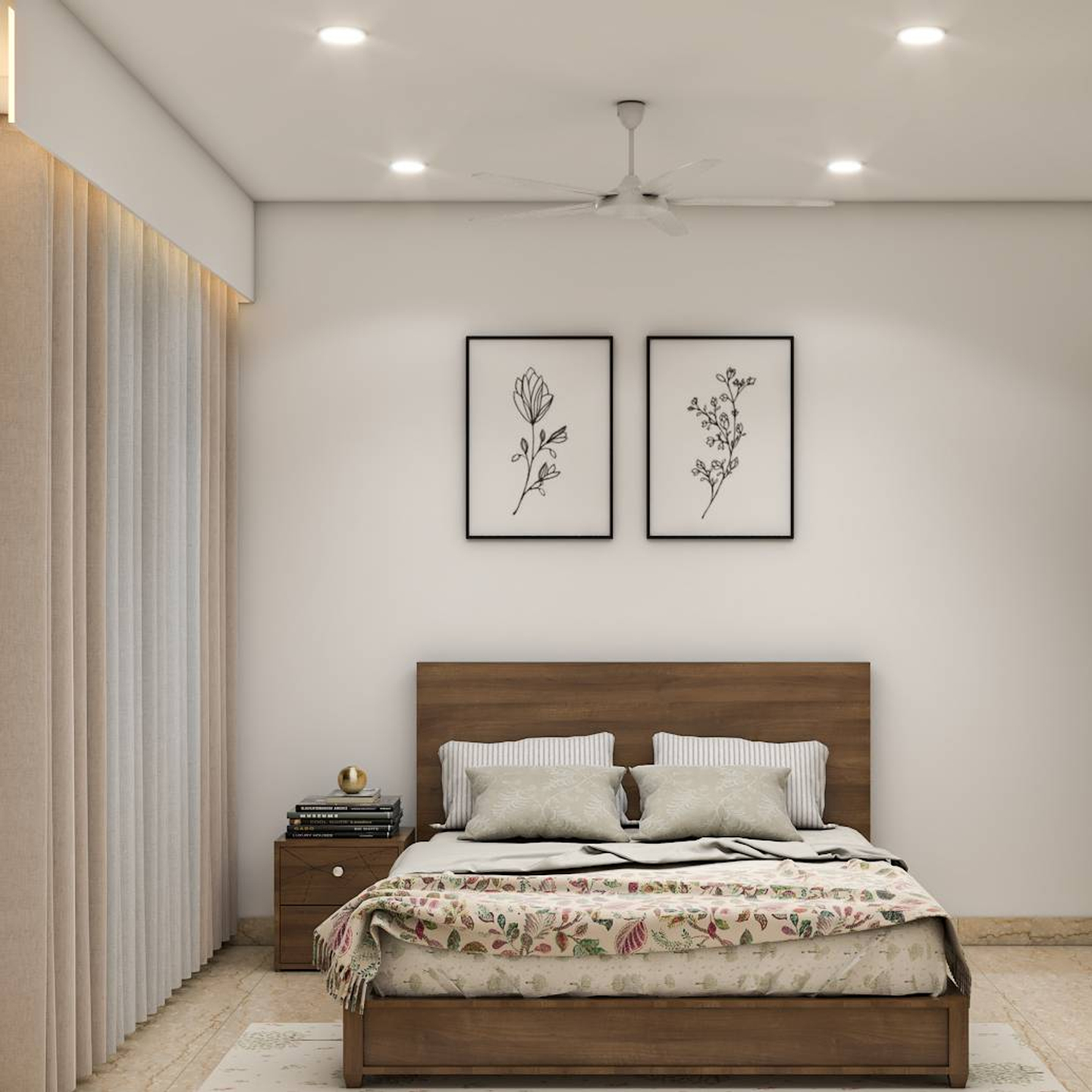 Contemporary Guest Bedroom Design With In-Built Headboard | Livspace