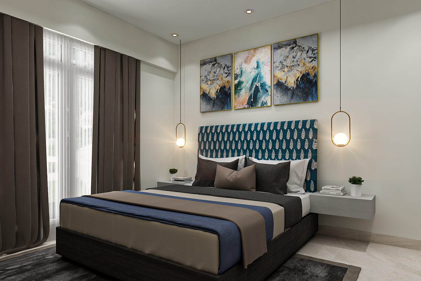 Modern Guest Bedroom Design With Modern Wall Art And Patterened ...