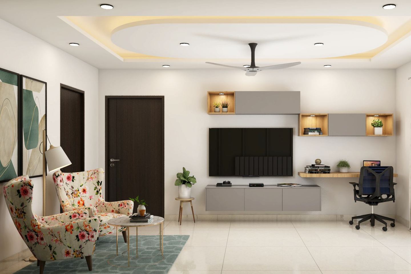 False Ceiling and Study Table for a Bright and Inviting Work Space ...
