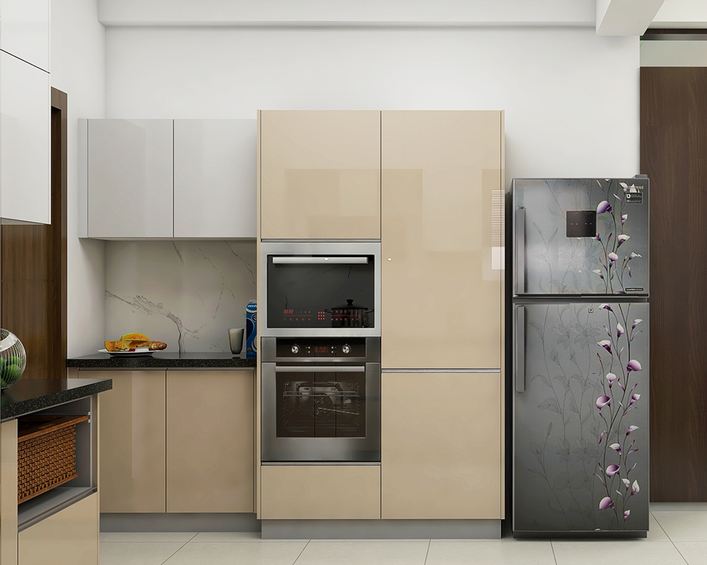 Spacious Kitchen Design With White Backsplash | Livspace