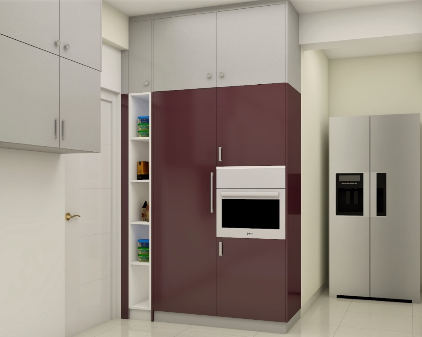 Modern Kitchen Design In Dark Maroon And White| Livspace