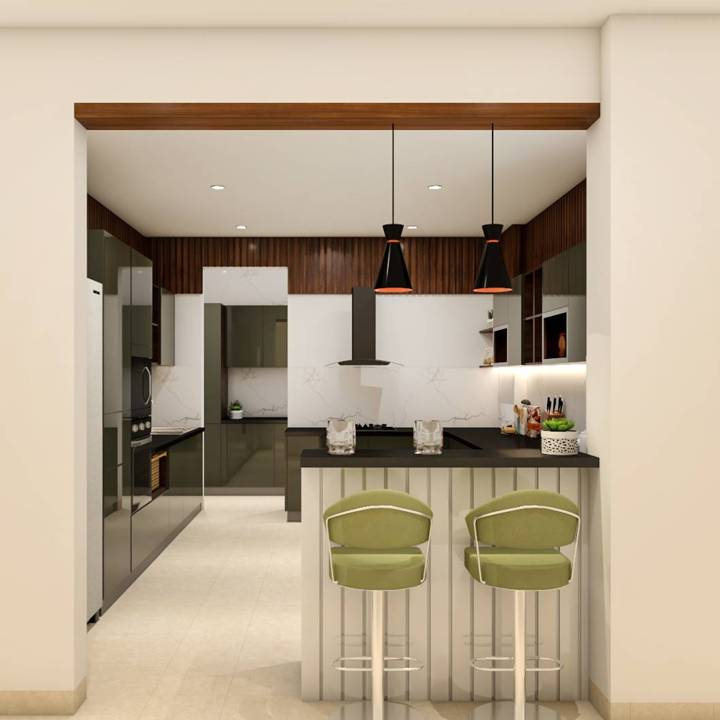 Multi-Functional Modern Style Spacious Kitchen Design | Livspace