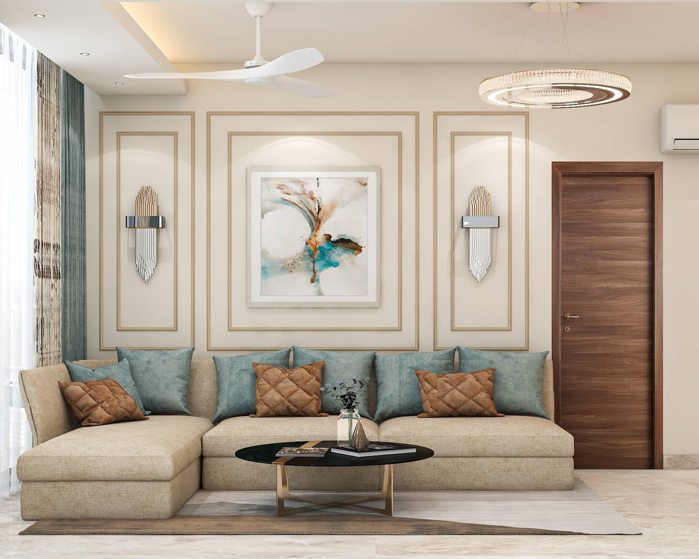 Contemporary Compact Living Room Design with L-Shaped Sofa | Livspace