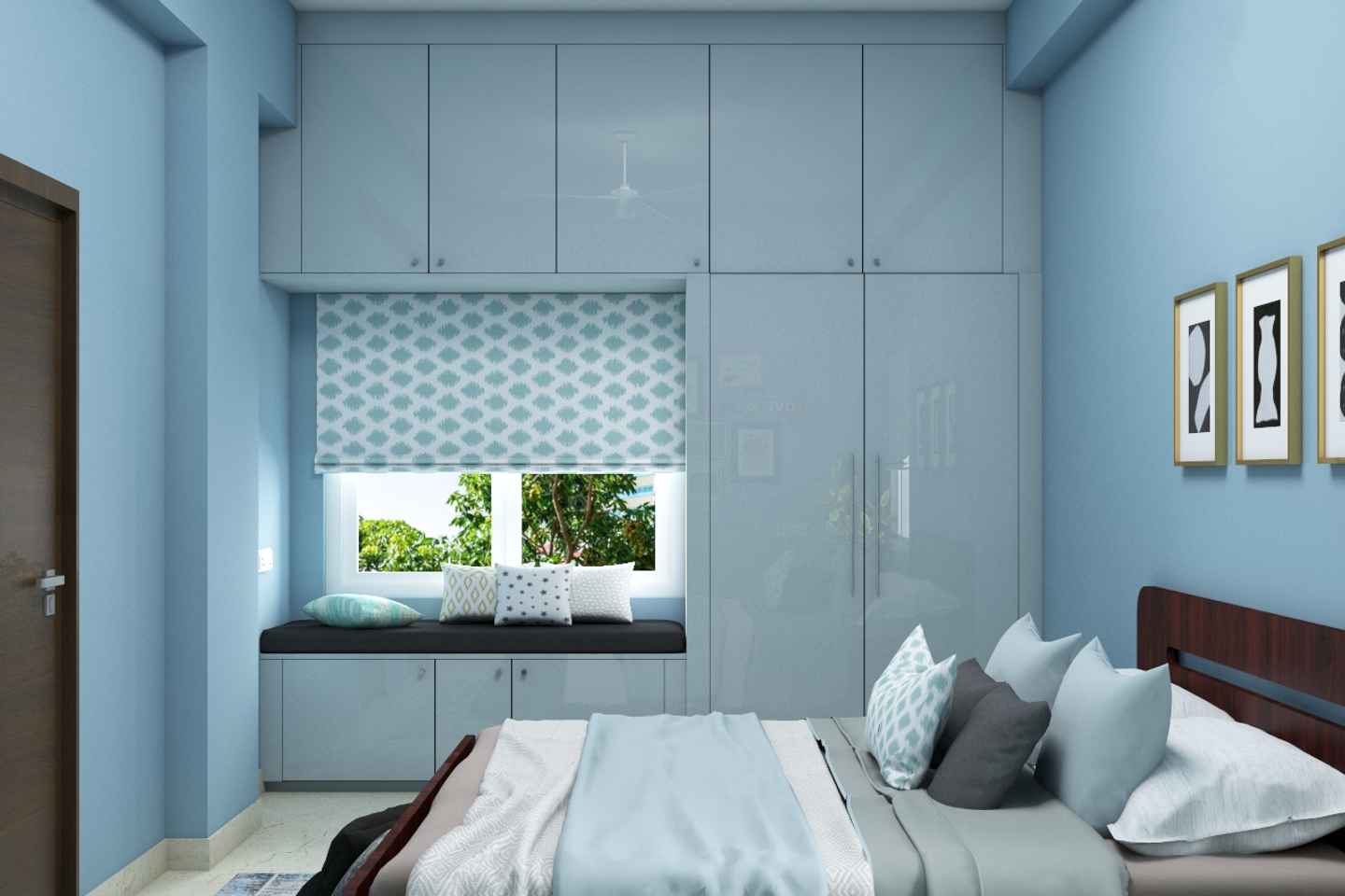 Spacious Modern Style Master Bedroom With Blue Interiors | Livspace