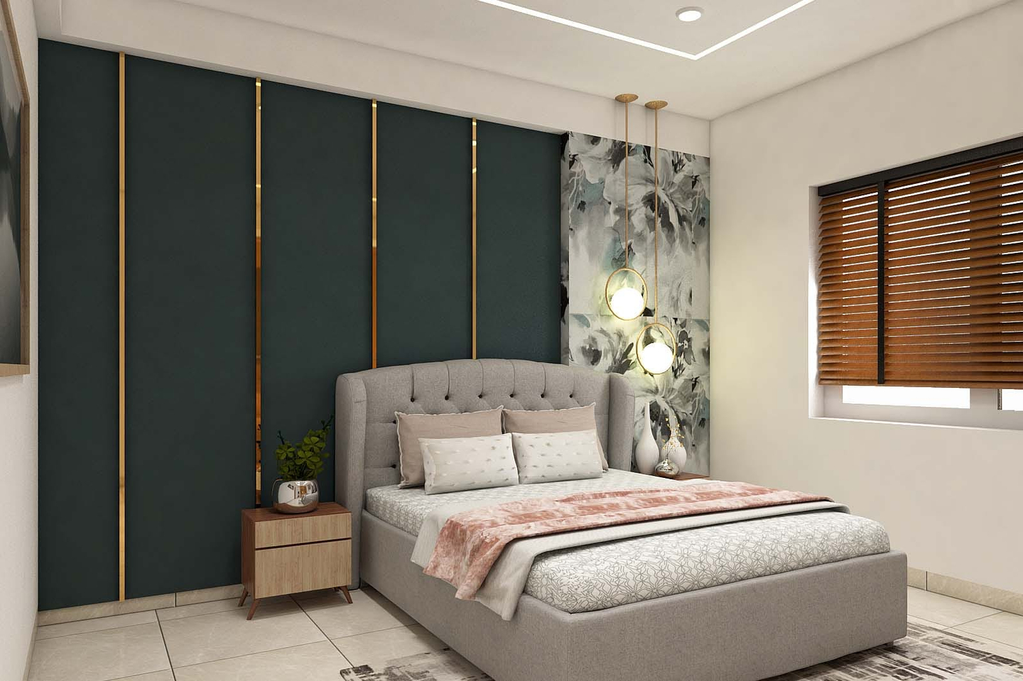 Contemporary Master Bedroom With Elegant Drop Lights | Livspace