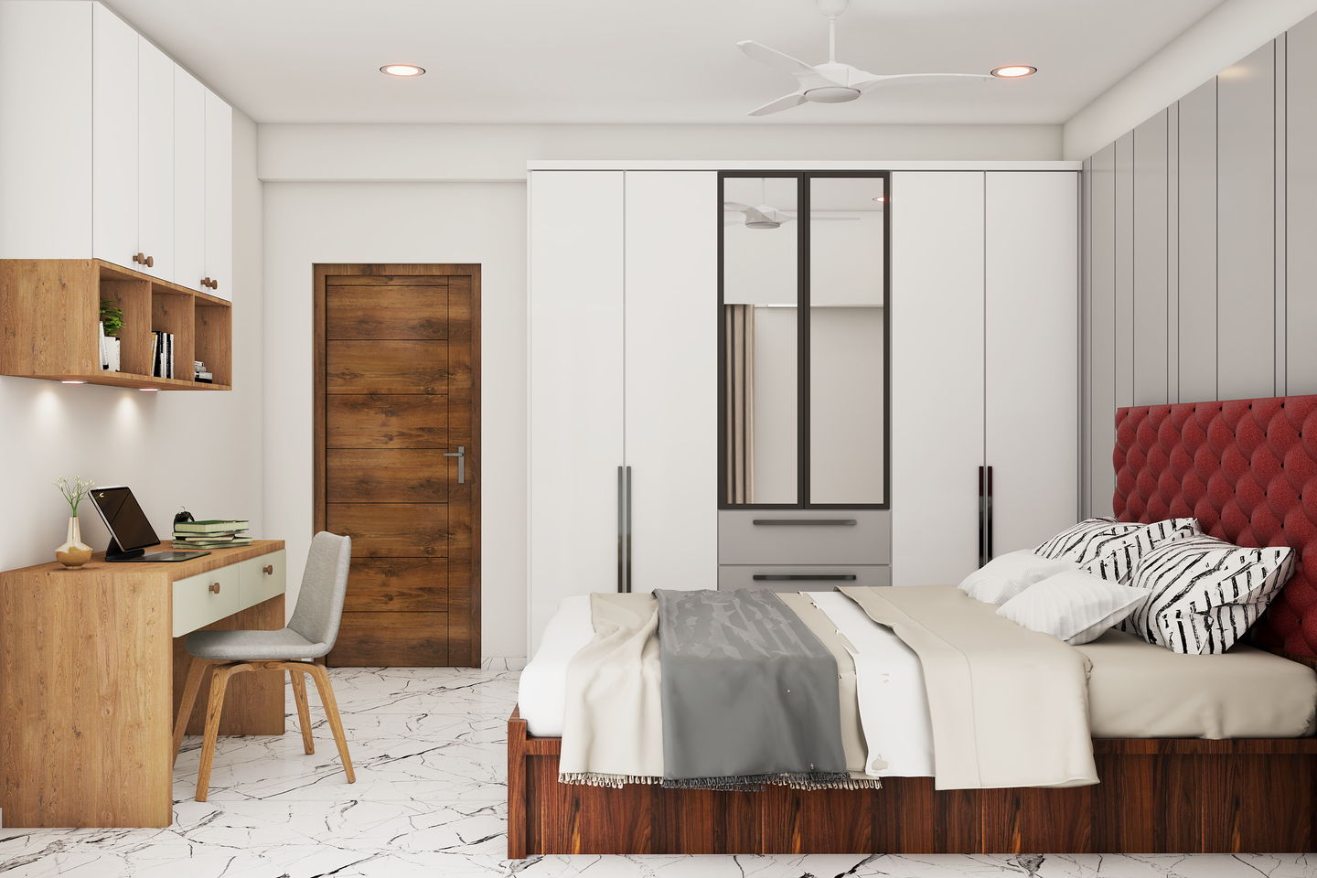 Contemporary And Spacious Master Bedroom With Study Room Design | Livspace