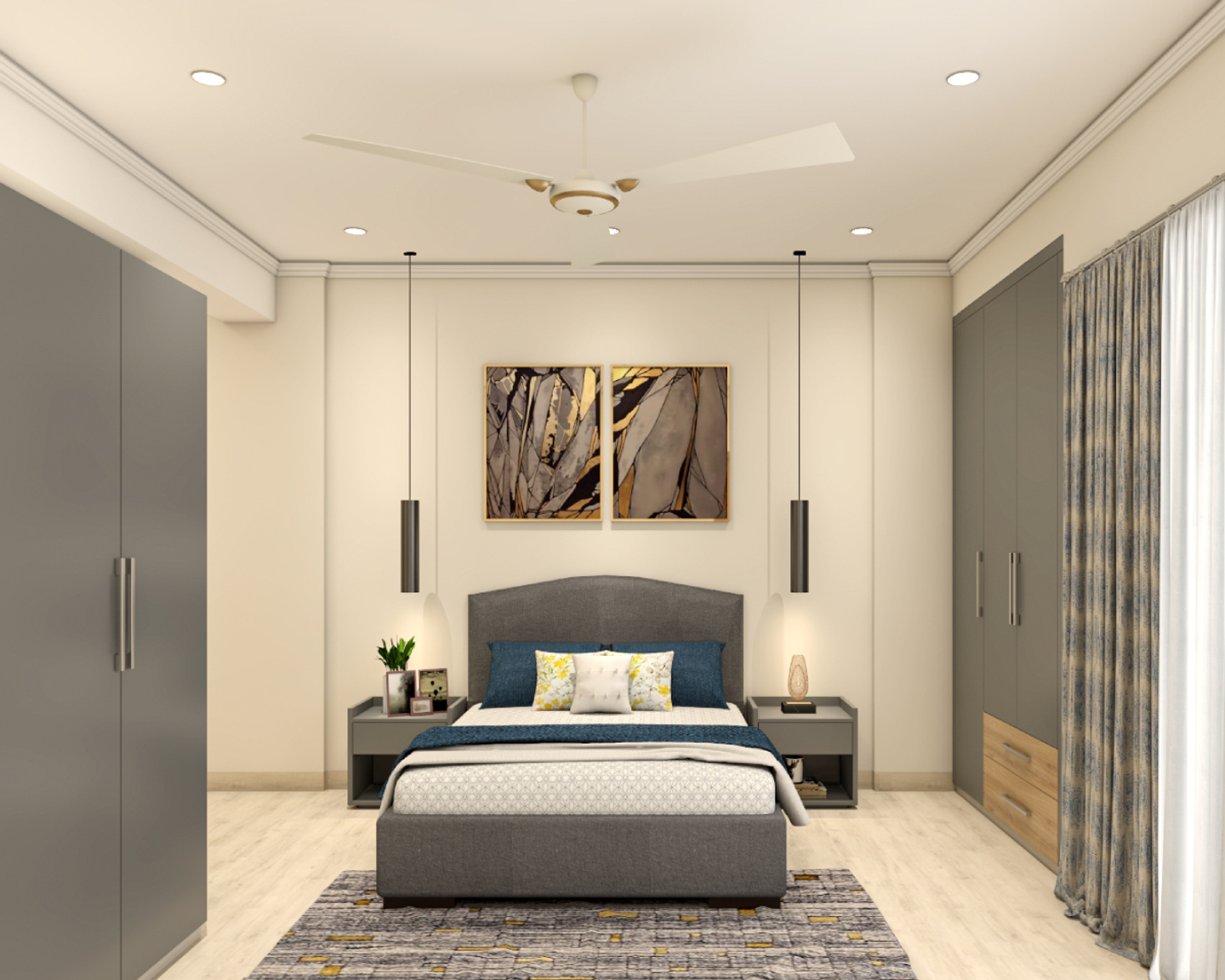 Modern Spacious Master Bedroom Design With Study Table | Livspace