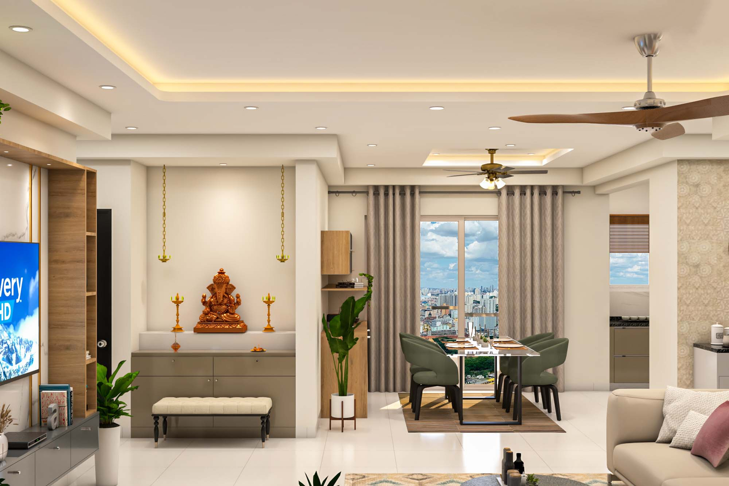 Spacious Mandir Design With Modular Storage Space | Livspace