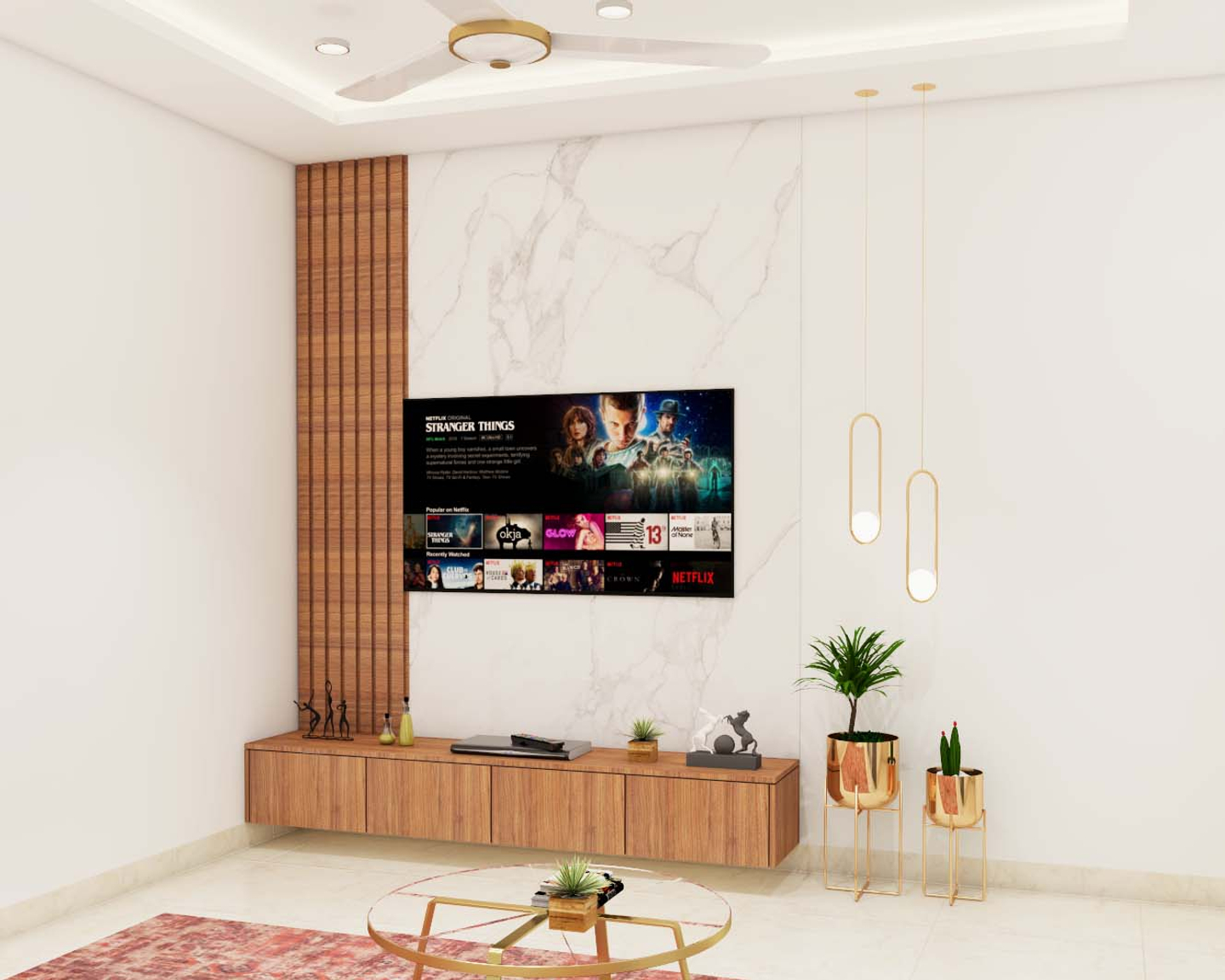 Contemporary Spacious Marble Themed TV Unit | Livspace