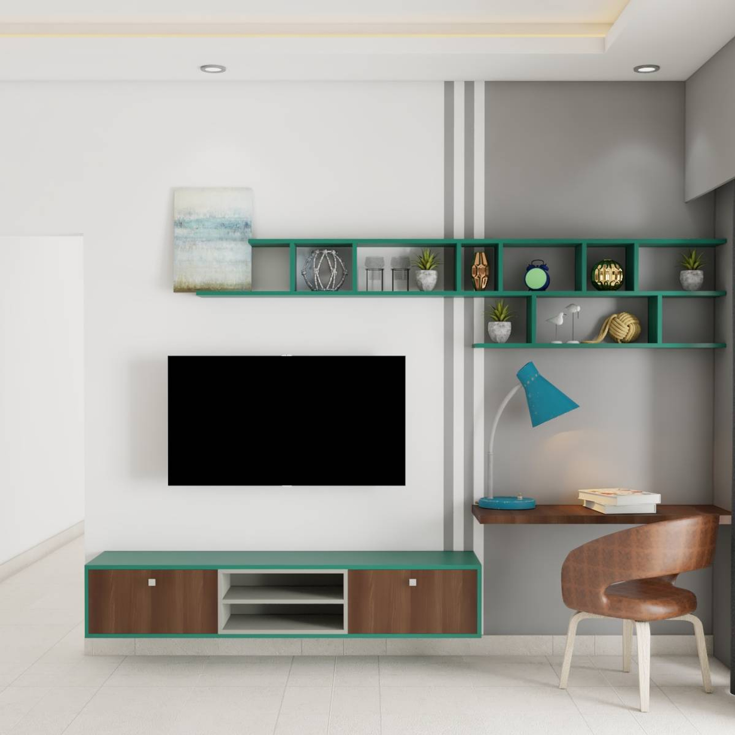 Turquoise Blue Modern TV Unit Design | Livspace
