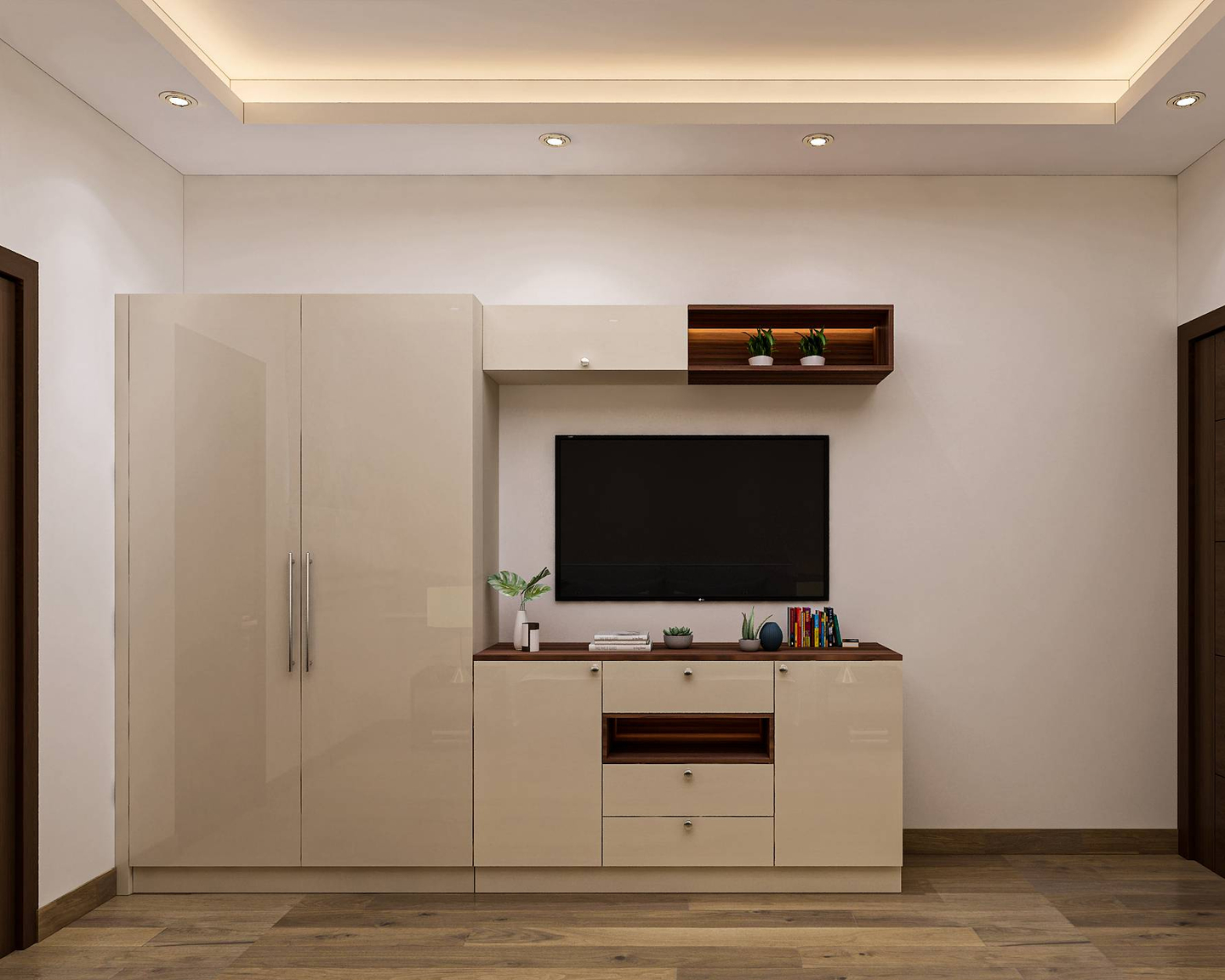 Spacious Beige TV Unit Design Storage Cabinet | Livspace