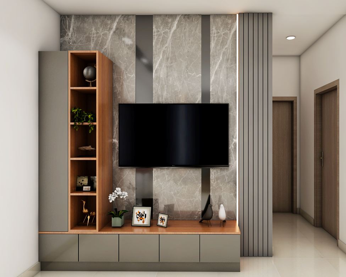 Modern Style TV Unit Design With Grey Interiors | Livspace