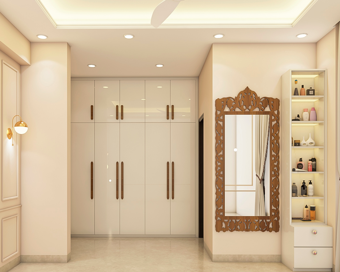 Traditional Compact Wardrobe Design With Glossy Laminates | Livspace