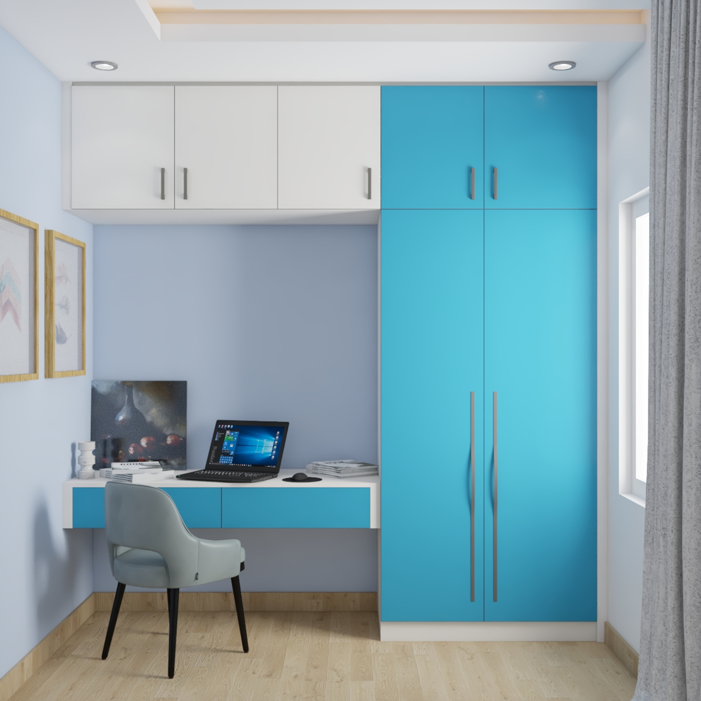 Compact Blue Themed Wardrobe Design | Livspace