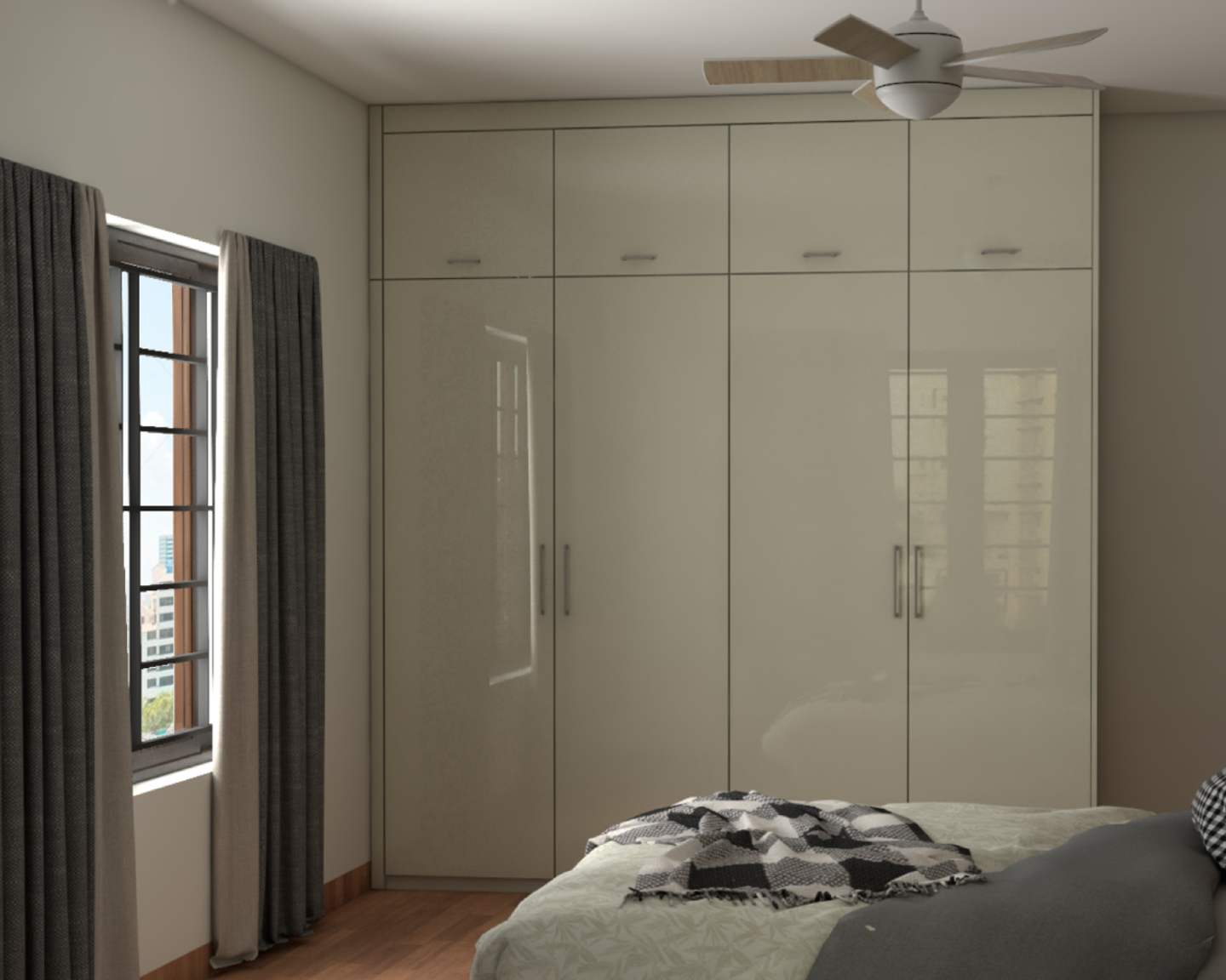 Modern Compact Wardrobe Design With Glossy Shutters | Livspace