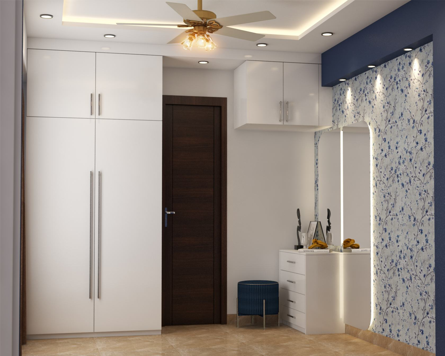 Pure White Wardrobe Design With Stainless Steel Handles | Livspace