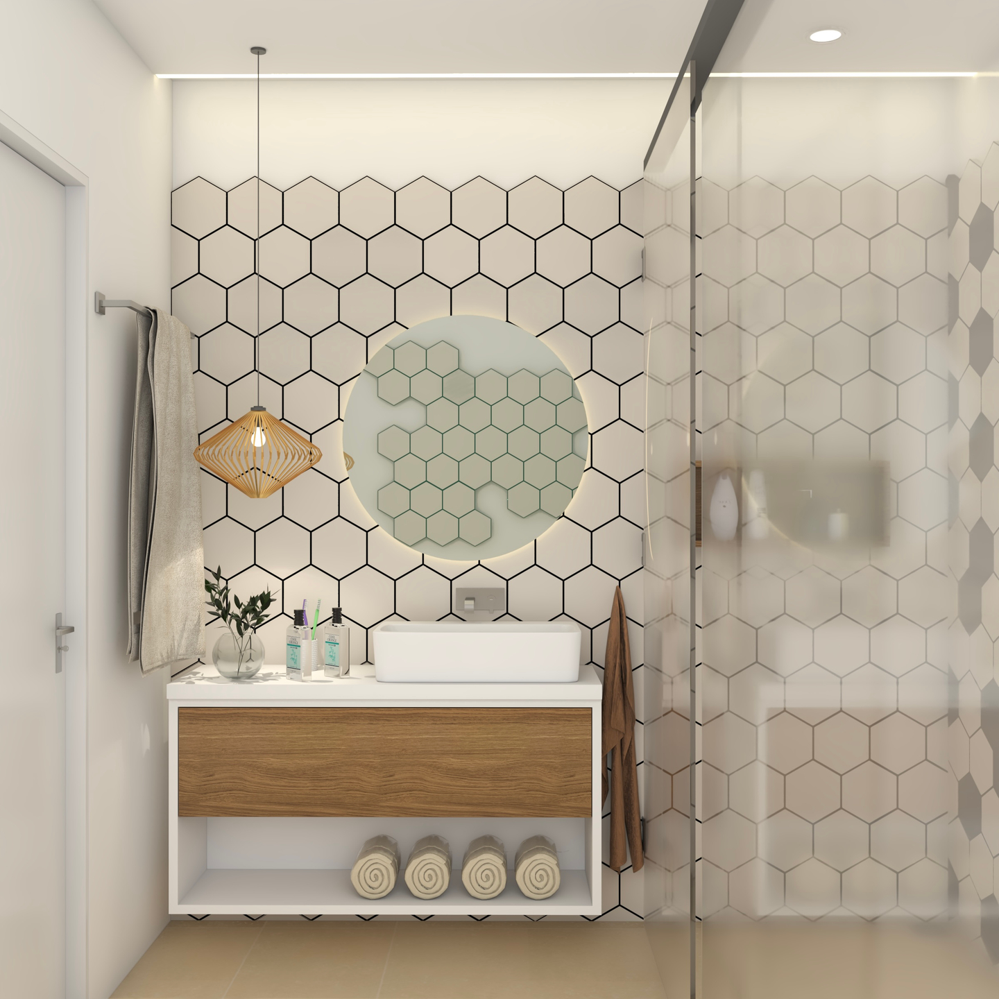 Spacious White Bathroom Tile Design | Livspace