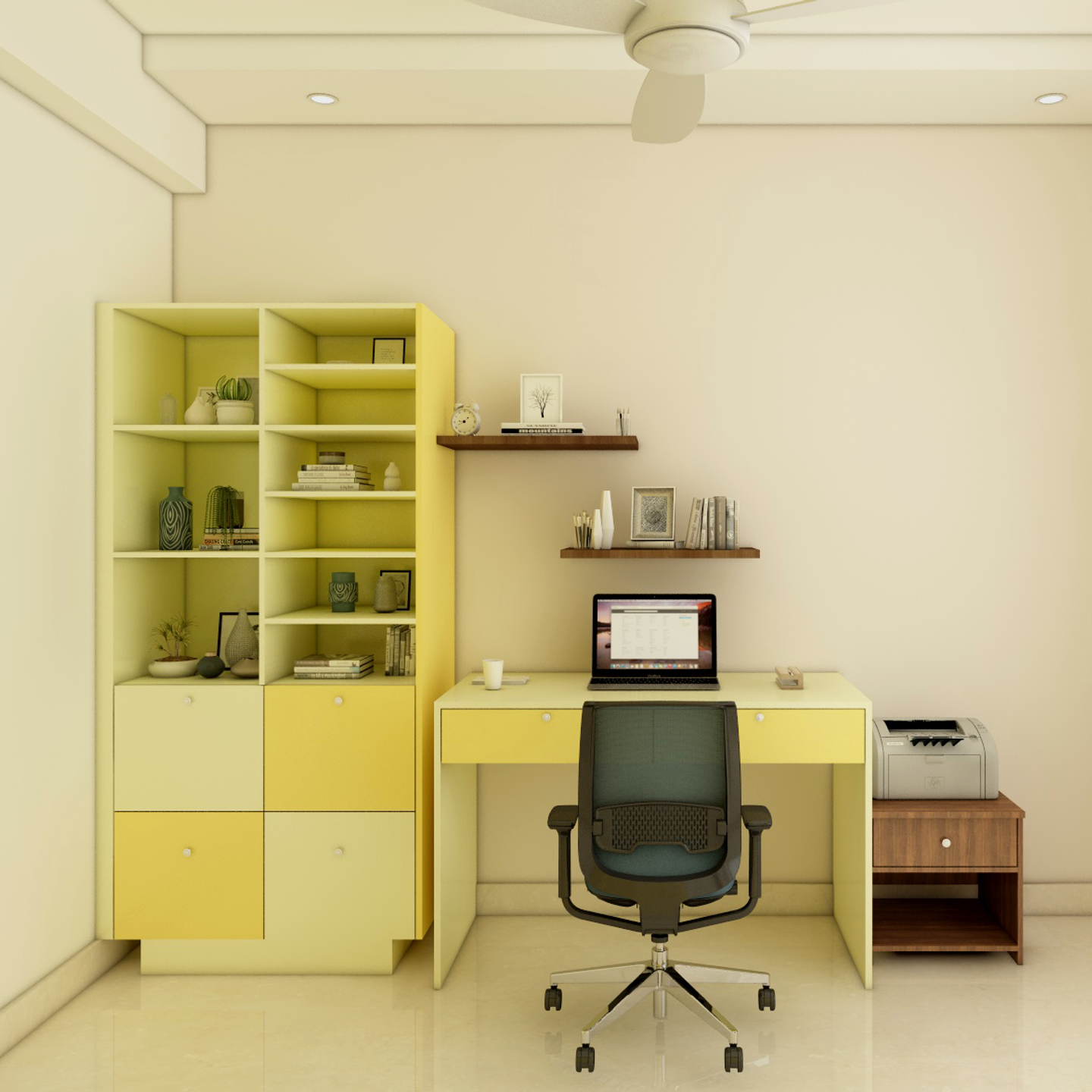 Modern Home Office with Pop of Yellow and Wooden Elements | Livspace