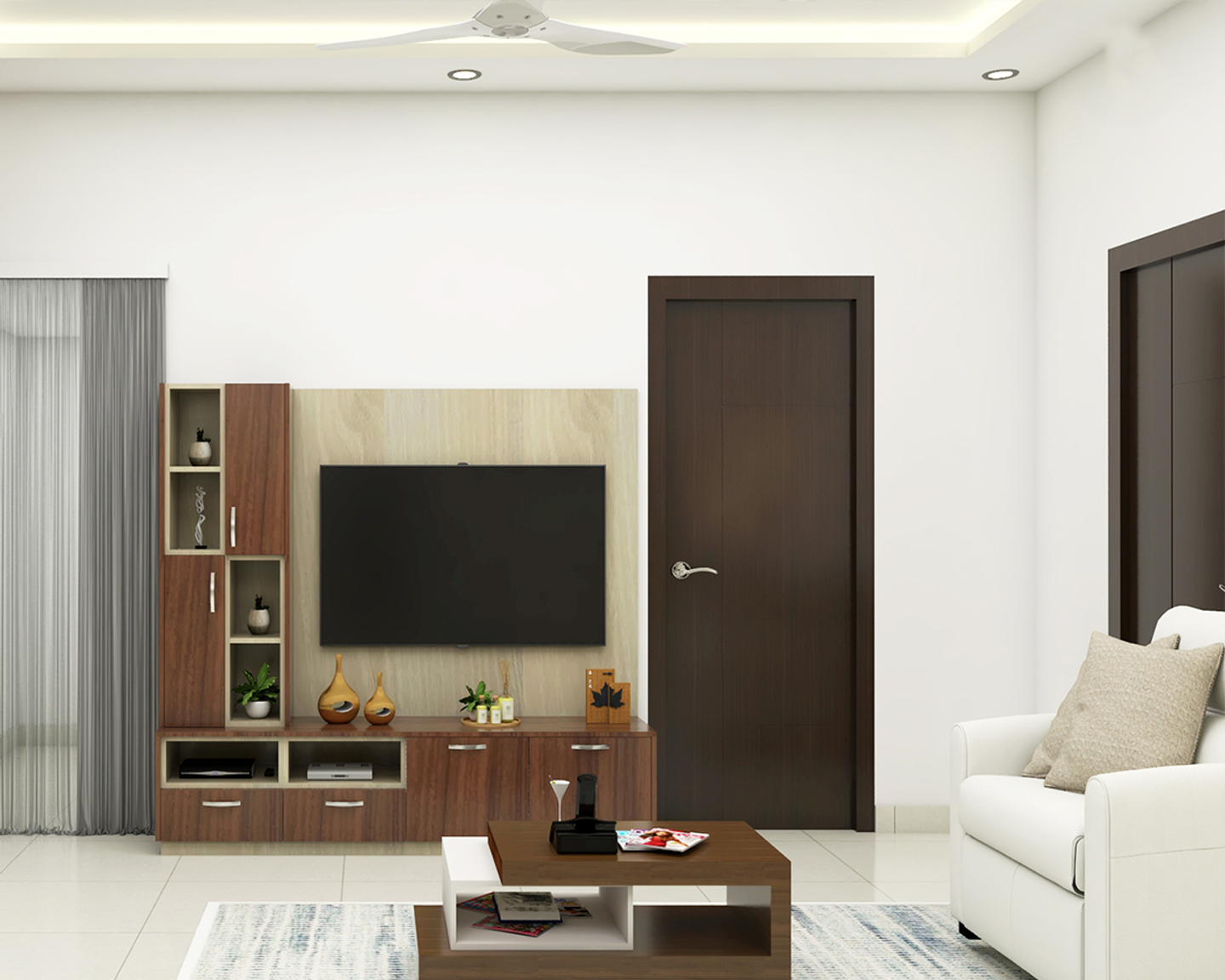 Convenient Modern Styled Compact Sized Living Room Design | Livspace