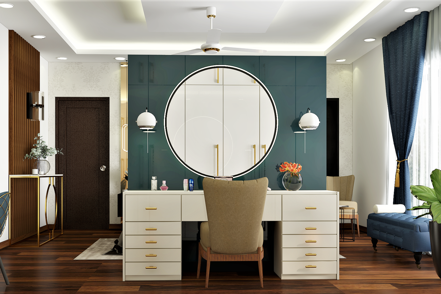 Spacious Brown and Grey Master Bedroom Design With Accent Wall | Livspace