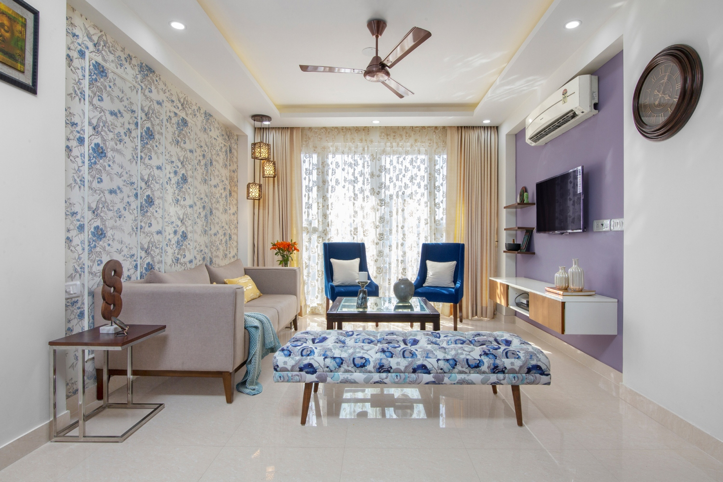 White Single-Layered False Ceiling Design For Living Rooms | Livspace