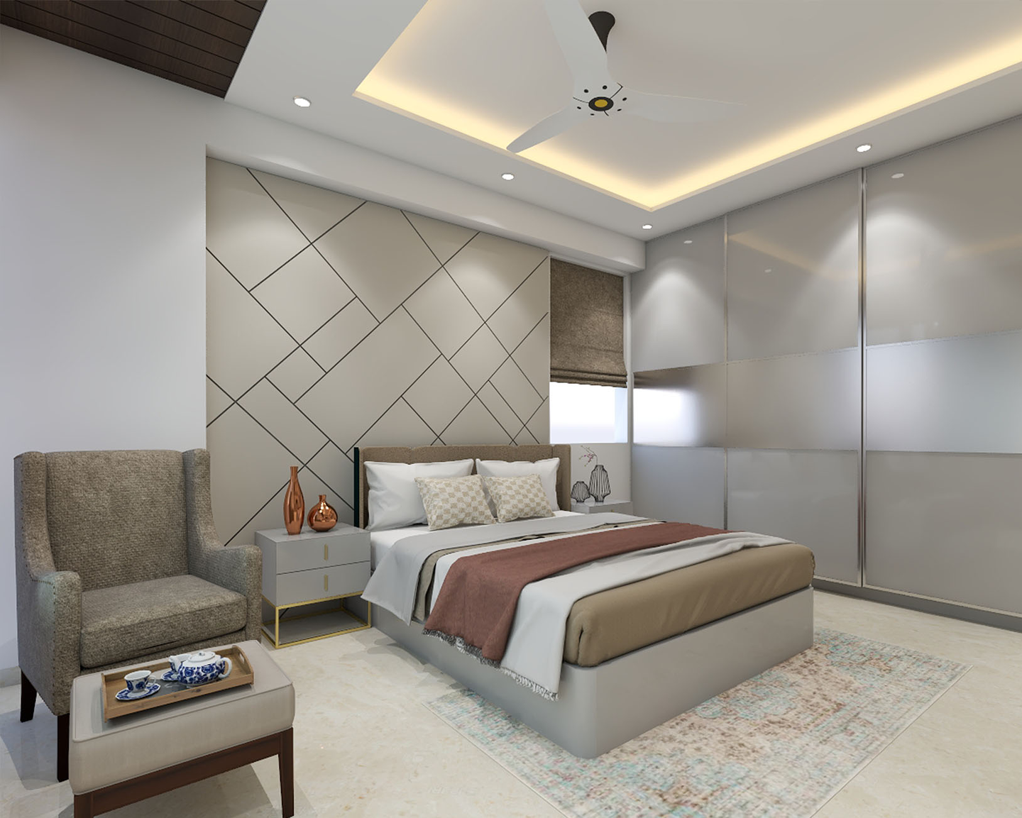 Rectangular Gypsum Bedroom Ceiling Design | Livspace